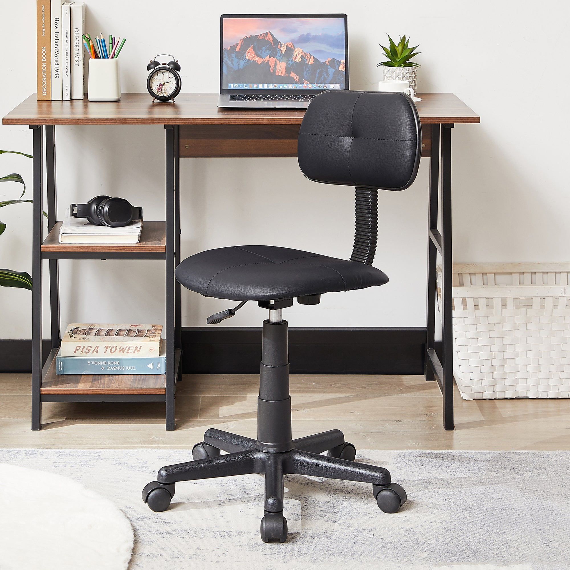 VECELO Armless Office Chair, Low-Back Adjustable Height Home Desk Chair ...