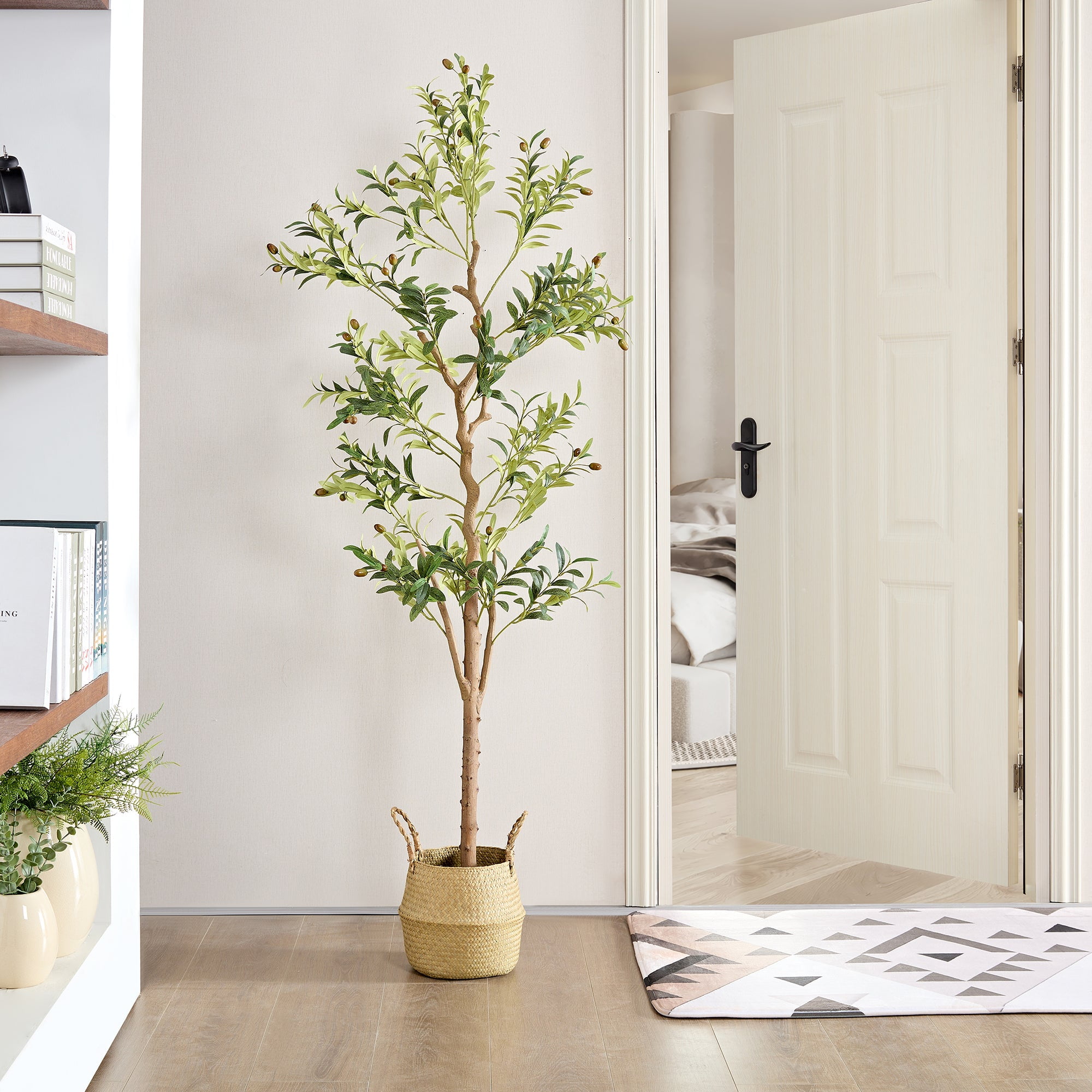 VECELO Artificial Olive Tree 6FT Tall Potted Decorative Faux Silk Olive Tree for Home Office ...
