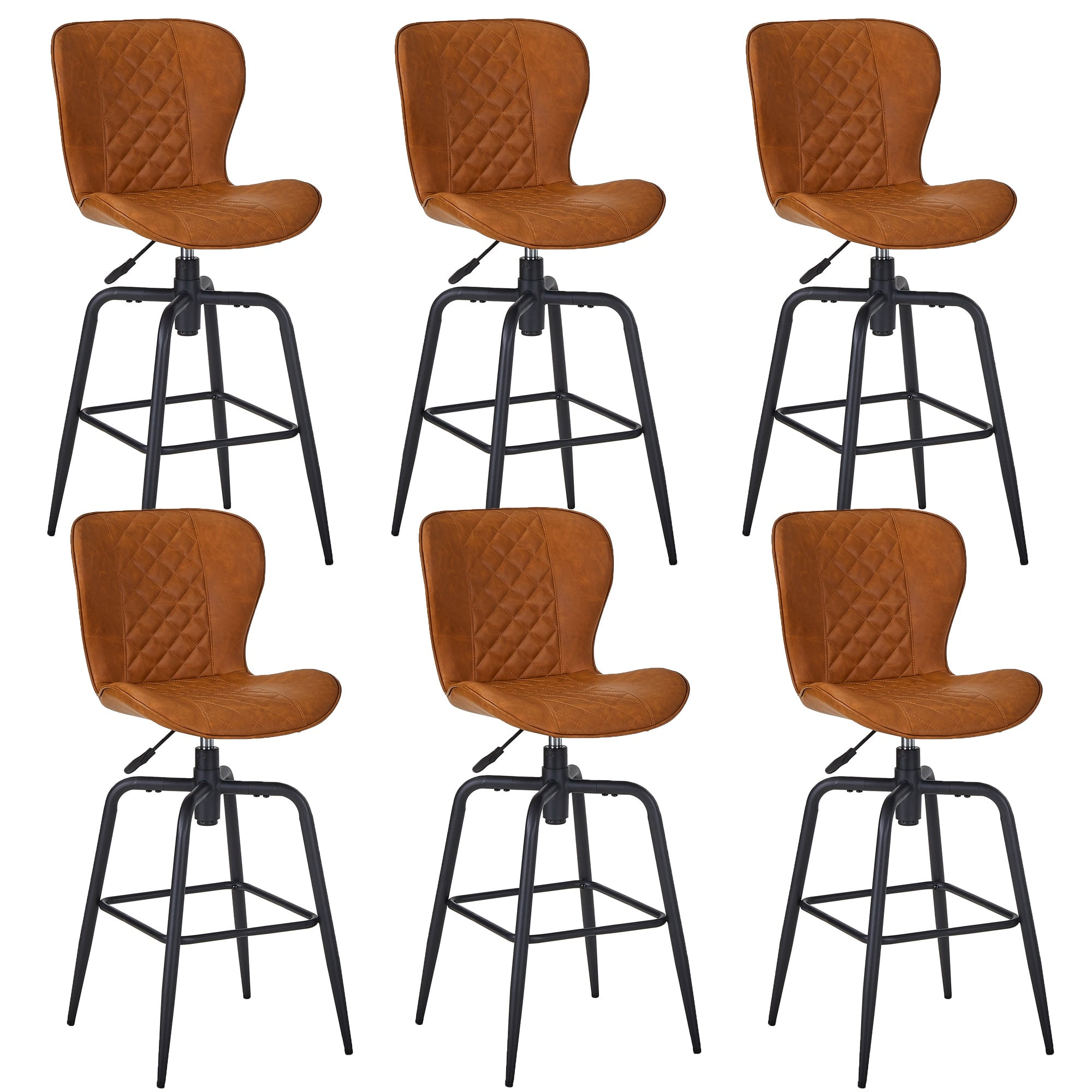 VECELO Bar Stool Set of 6, Counter Height Adjustable Kitchen Bar Stools ...