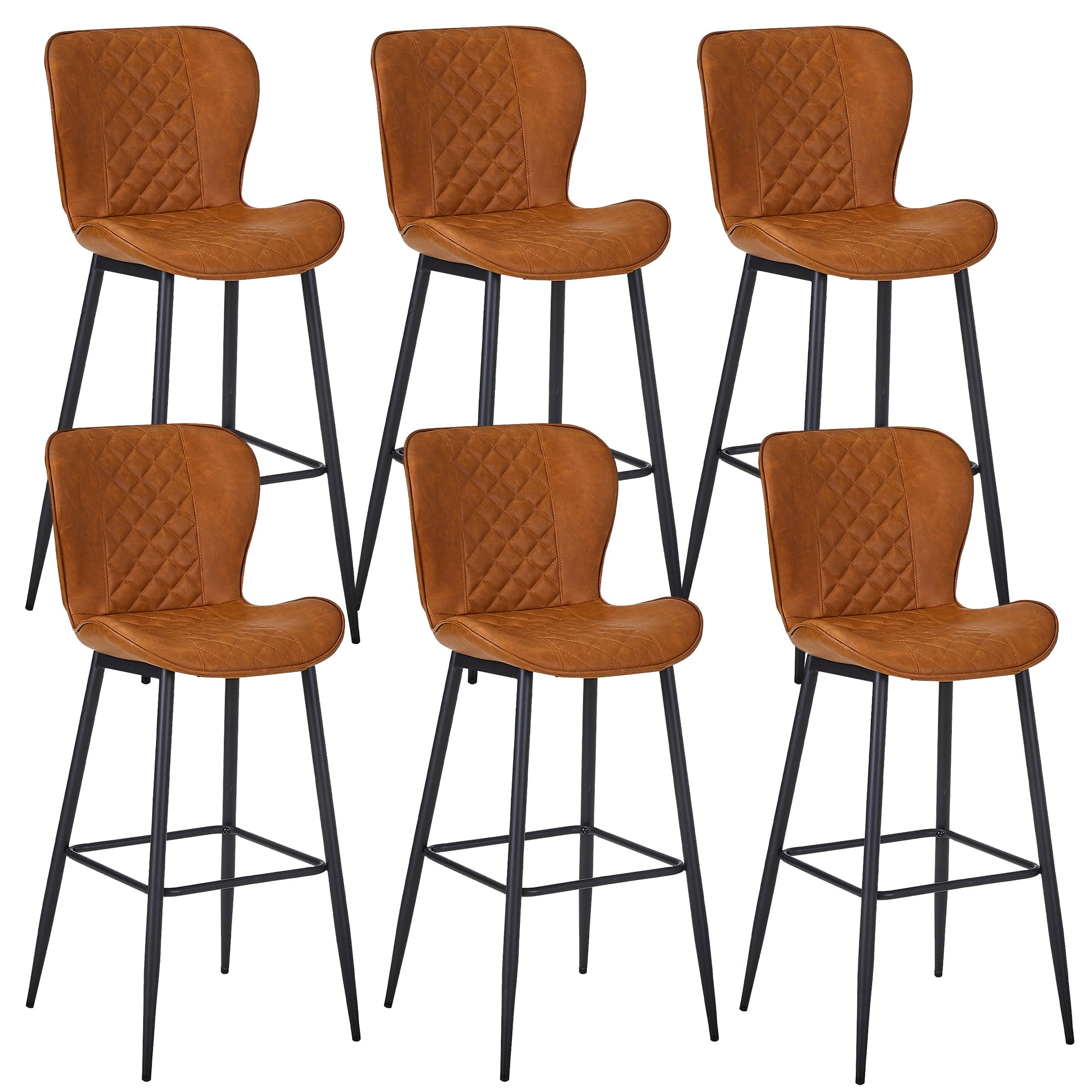 VECELO Bar Stool Set of 6, Counter Height Kitchen Bar Stools with Back ...