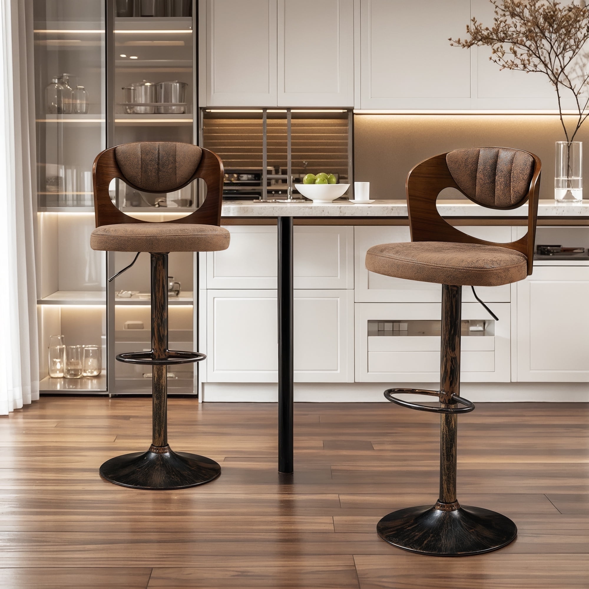 VECELO Mid-Century Bar Stools Set of 2, Swivel and Adjustable Counter ...