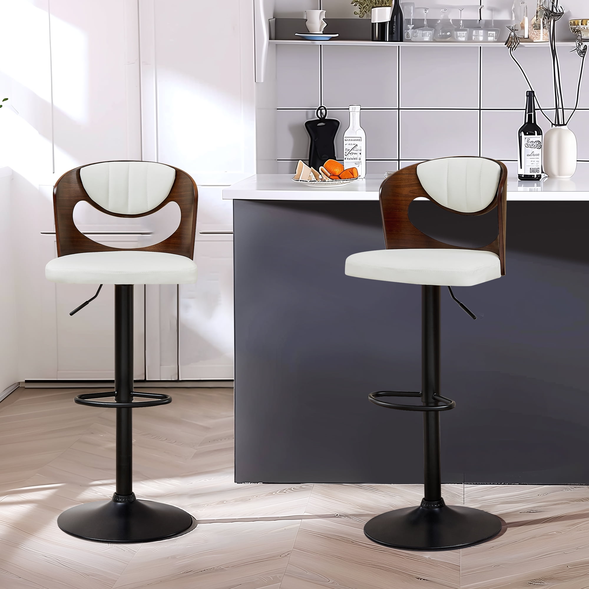 VECELO Bar Stools Set of 2, Mid-Century Modern Counter Height Barstools ...