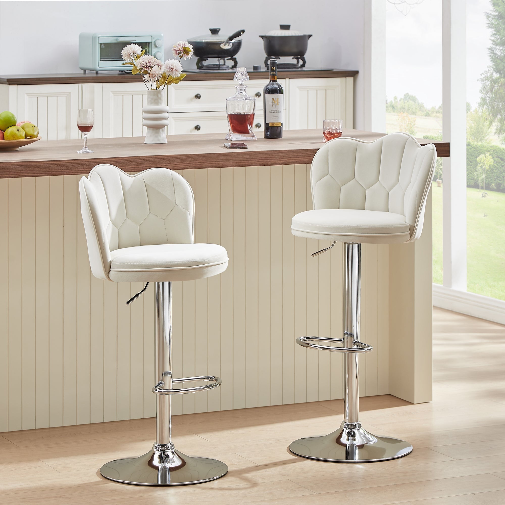 VECELO Bar Stools Set of 2, Modern Velvet Adjustable Barstools with ...