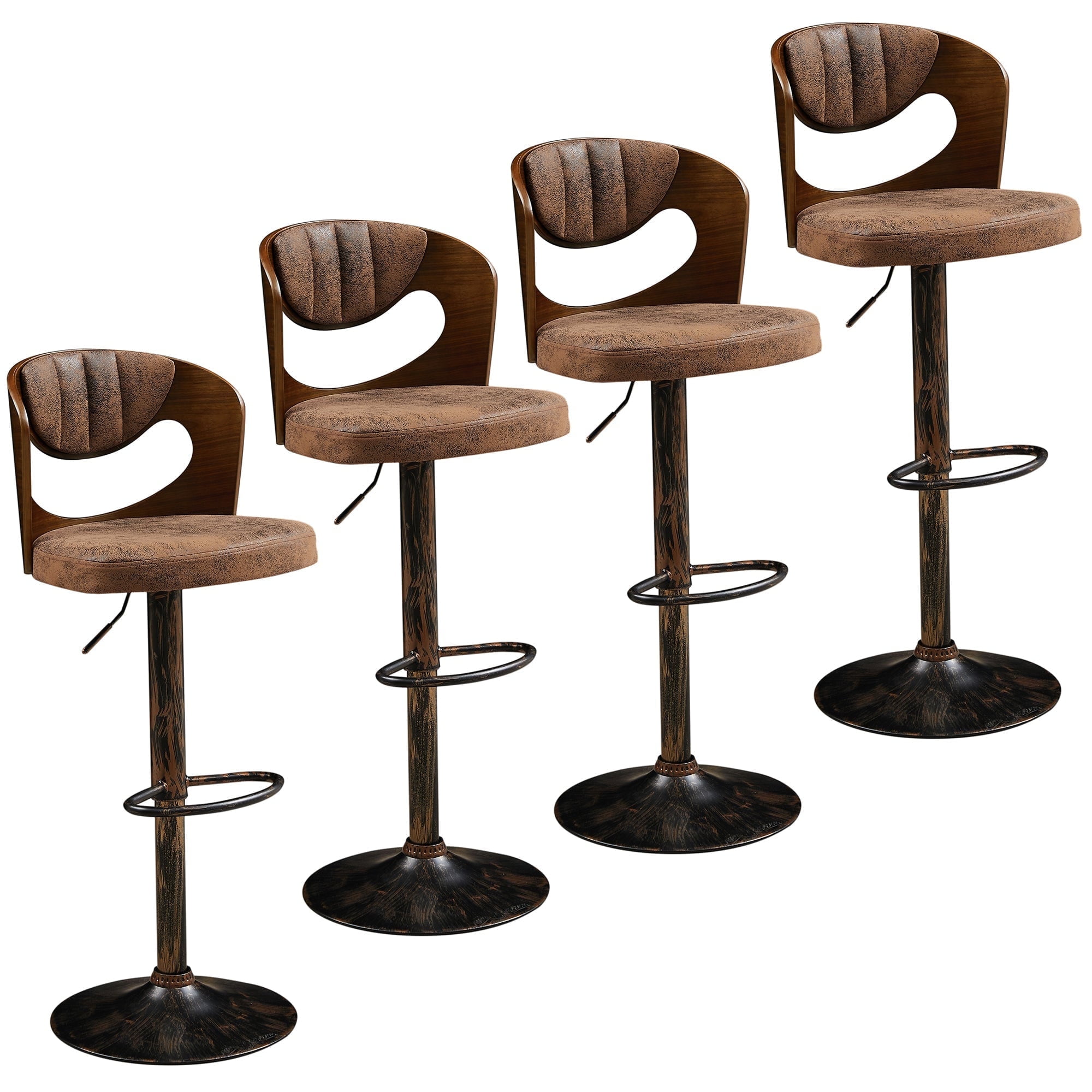VECELO Mid-Century Bar Stools Set of 4, Modern Swivel and Adjustable ...