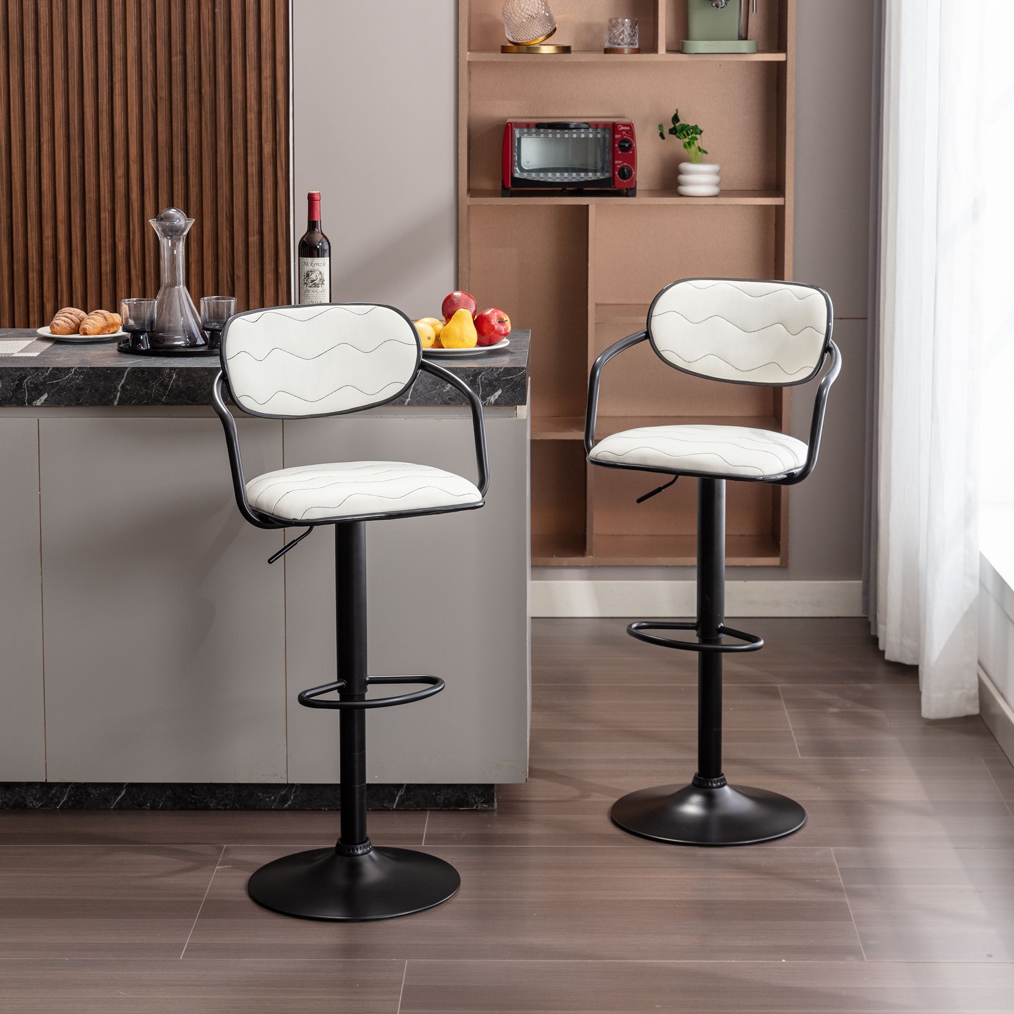 VECELO Bar Stools Set of 2, Modern PU Leather Swivel Adjustable ...