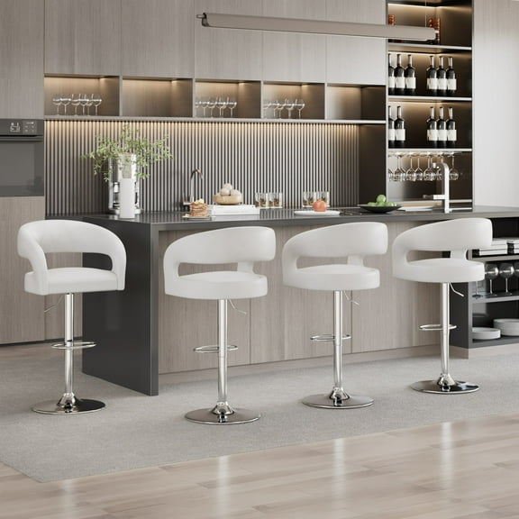 VECELO Saddle White Mid Back Bar Stools Set of 4, Faux Leather ...