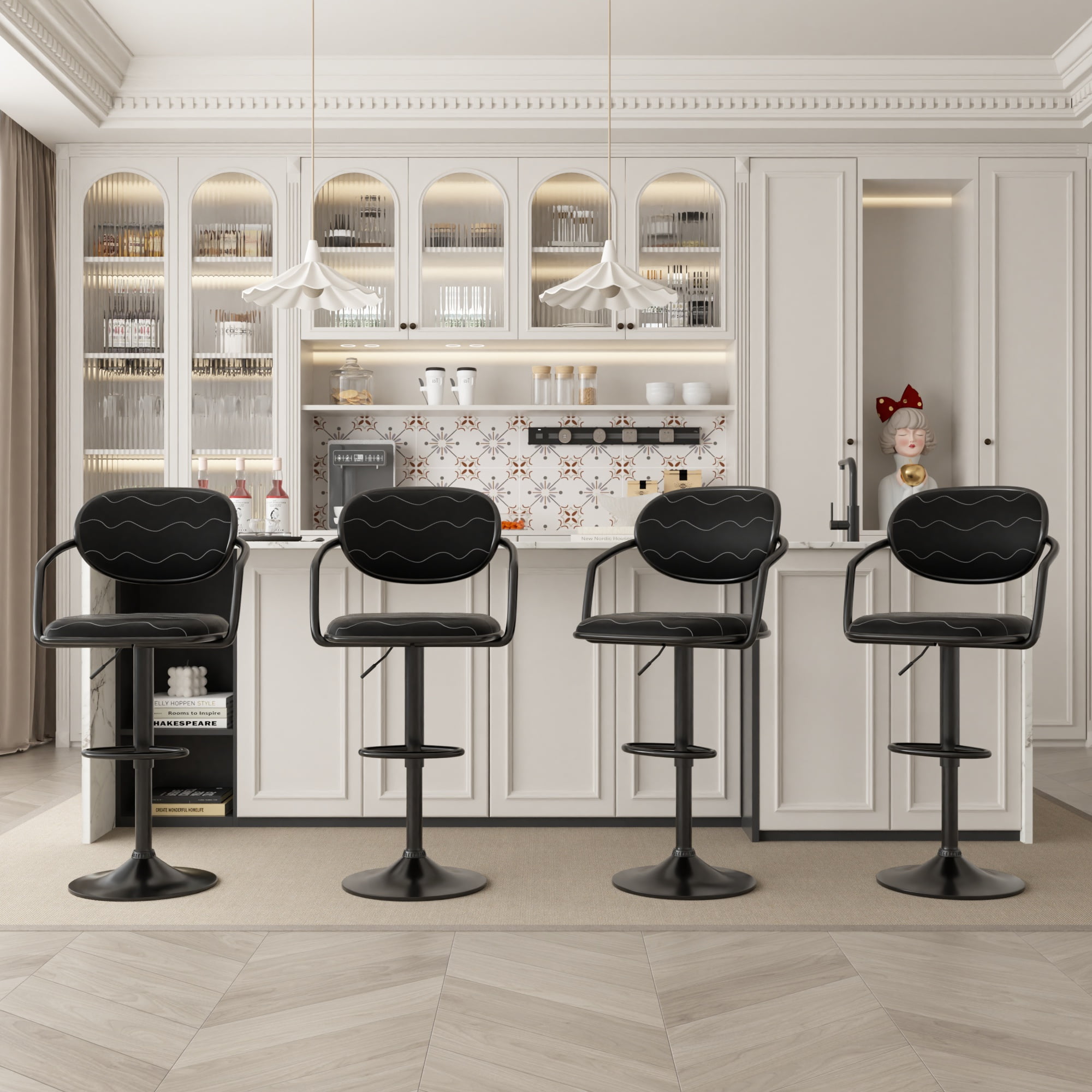 VECELO Bar Stools Set of 4, Modern PU Leather Swivel Adjustable ...