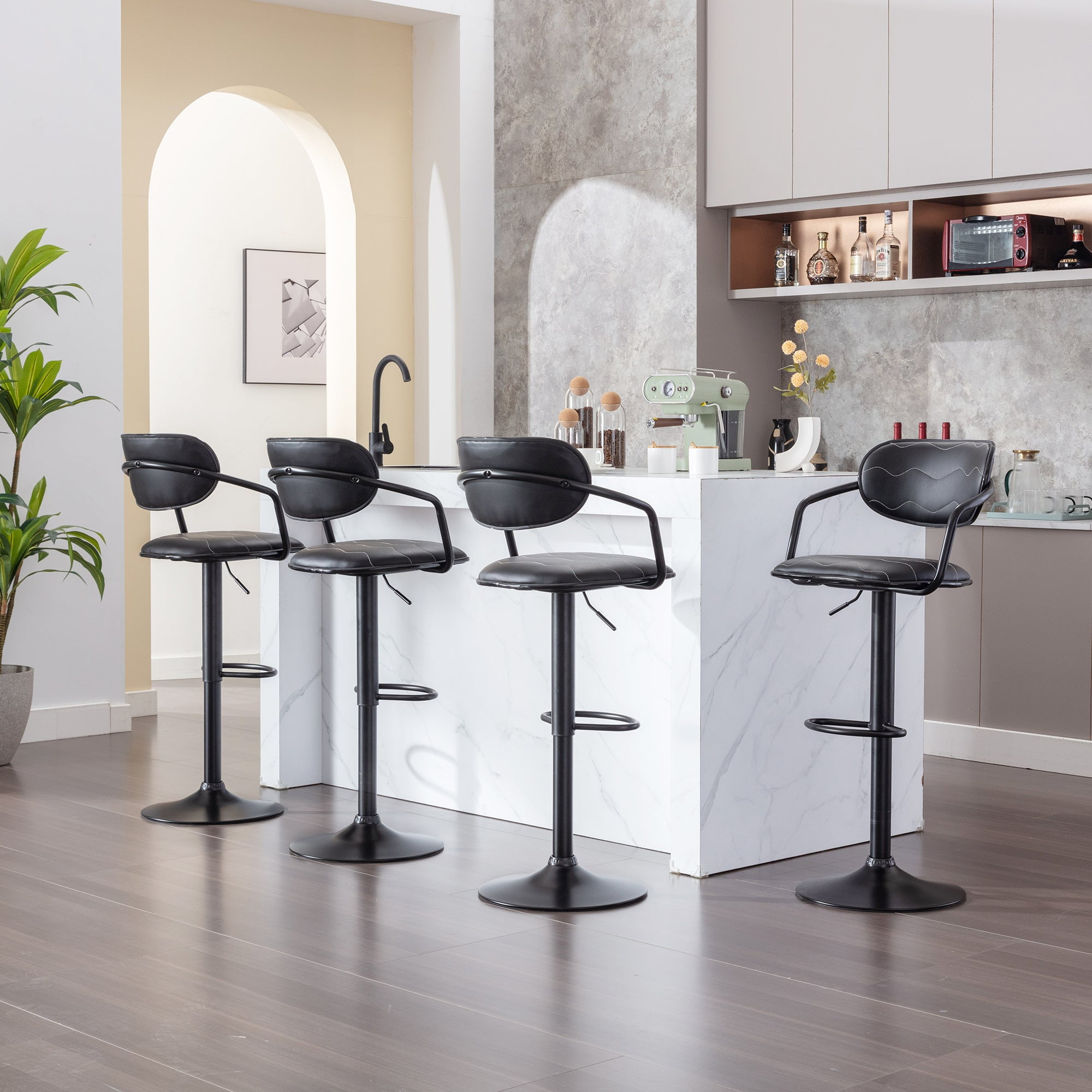 VECELO Bar Stools Set of 4, Modern PU Leather Swivel Adjustable ...