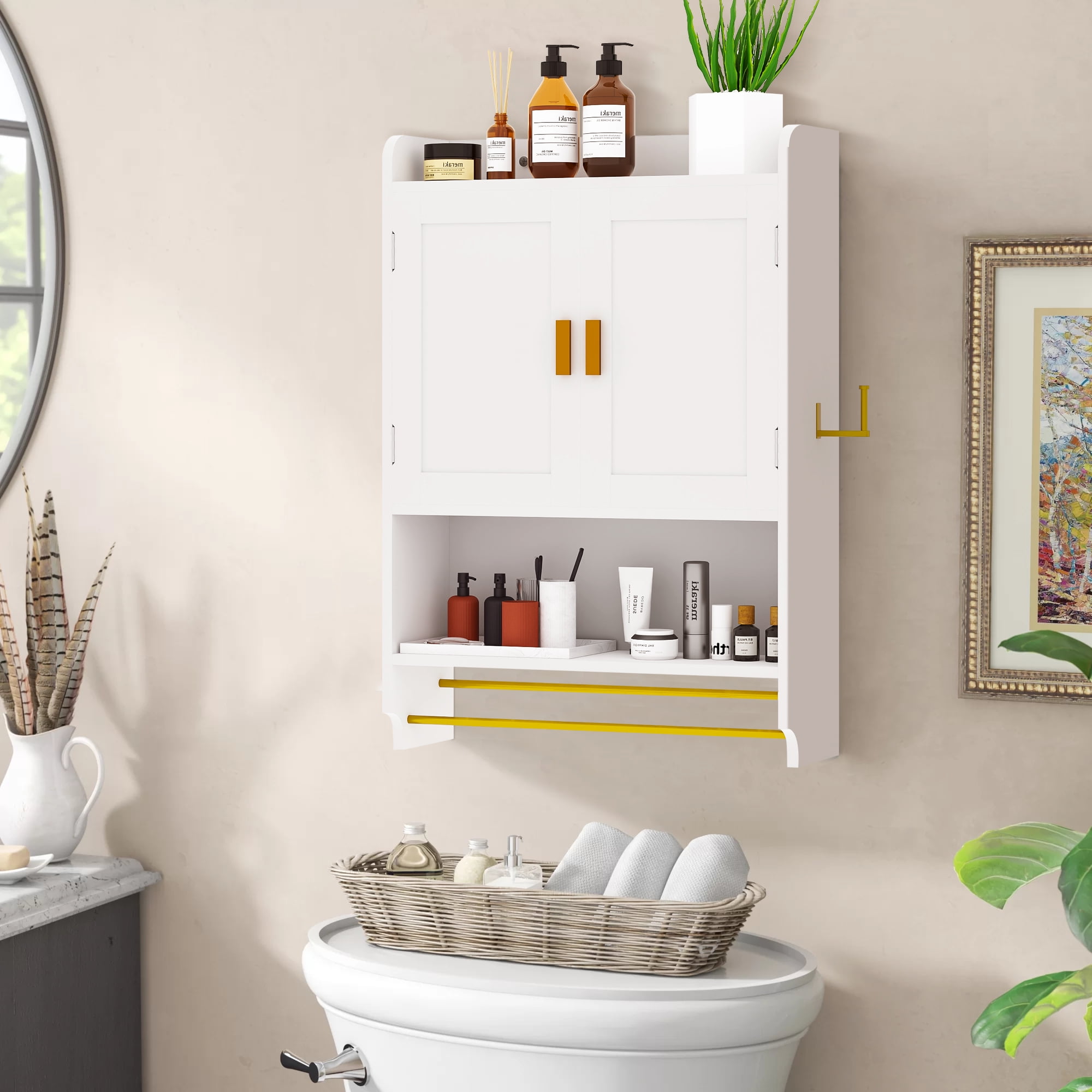 VECELO Bathroom Wall Cabinet, Wood Hanging Medicine Cabinet with ...
