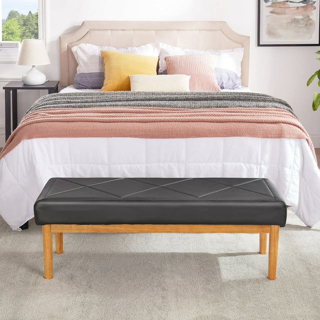 VECELO Bed Bench, Faux Leather Upholstered Bedroom Bench, Modern ...