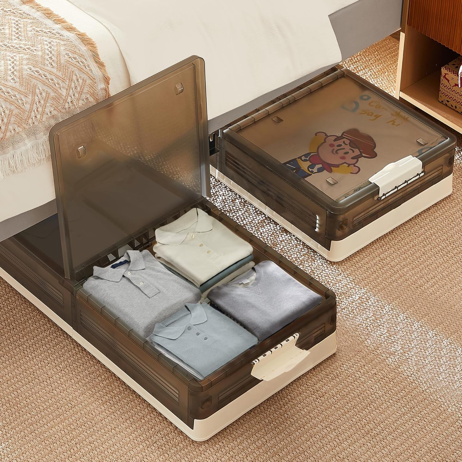 VECELO Under Bed Storage with Wheels, 2 Pack Stackable Under Bed ...