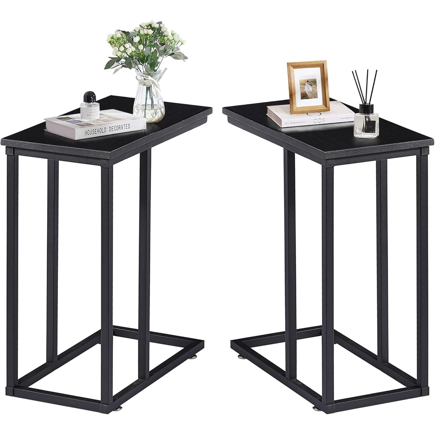 VECELO C Shaped End Side Table for Sofa Couch and Bed Snack TV Tray for ...