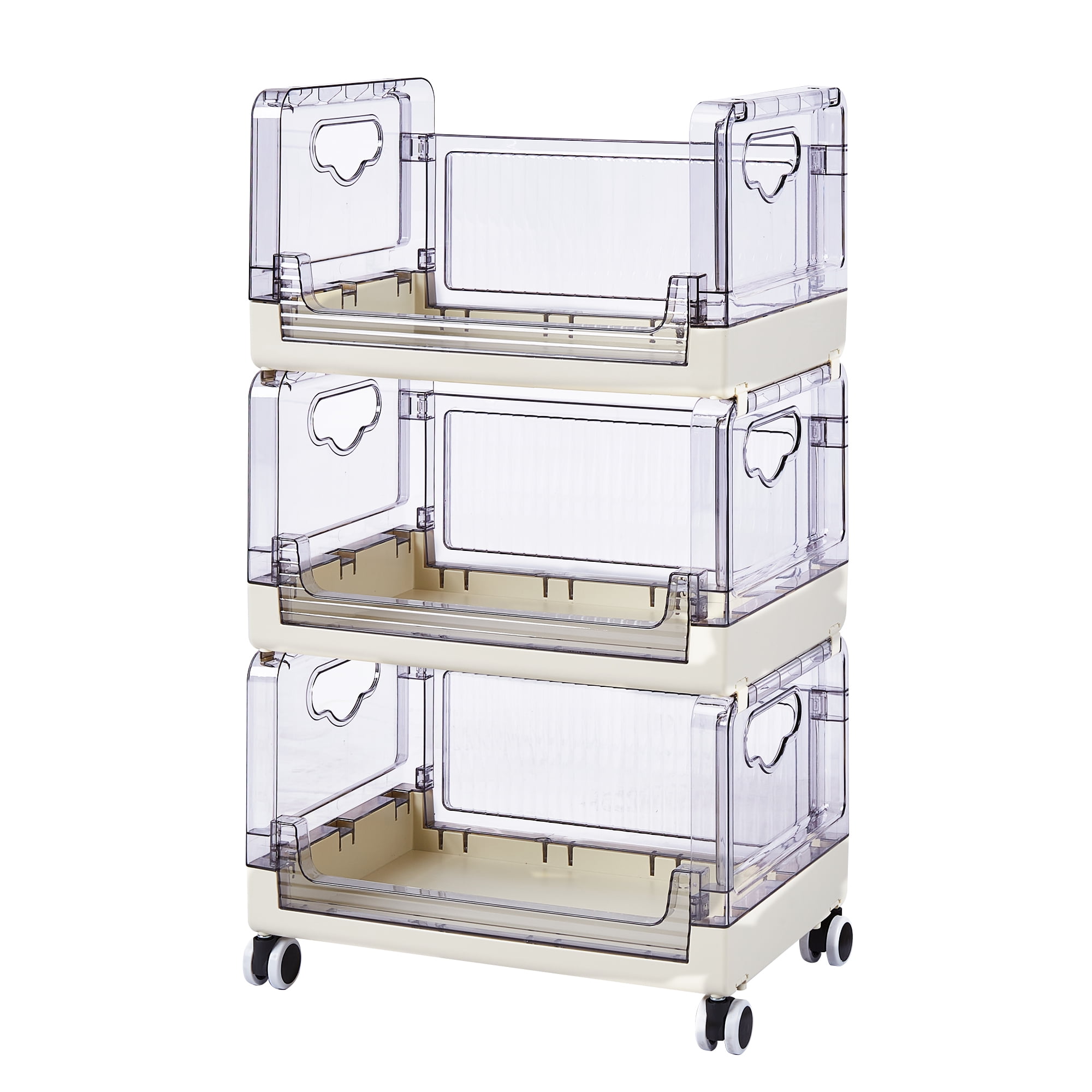 VECELO Clear Stackable Plastic Storage Carts, 3 Tier Storage Baskets ...