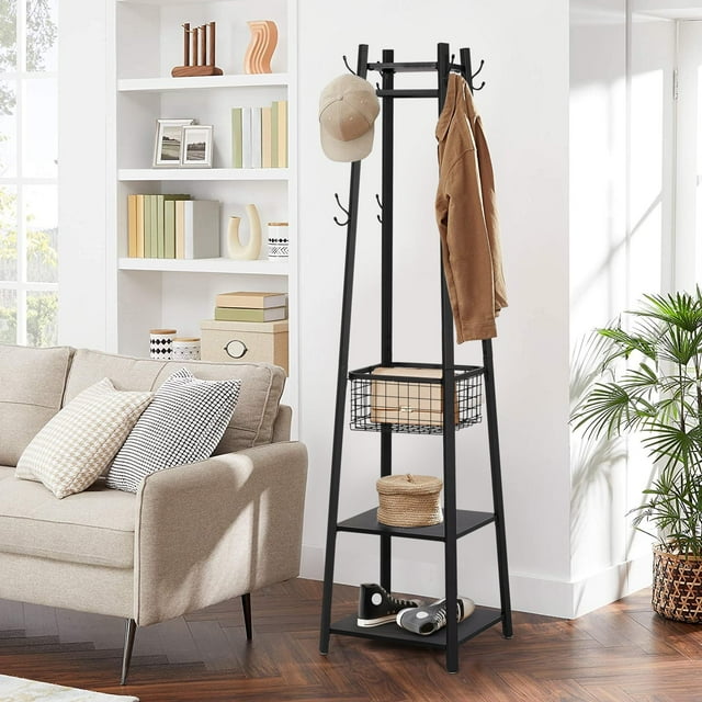 VECELO 2-Tier Coat Rack with Storage Shelf & 8 Dual Hooks, Freestanding ...