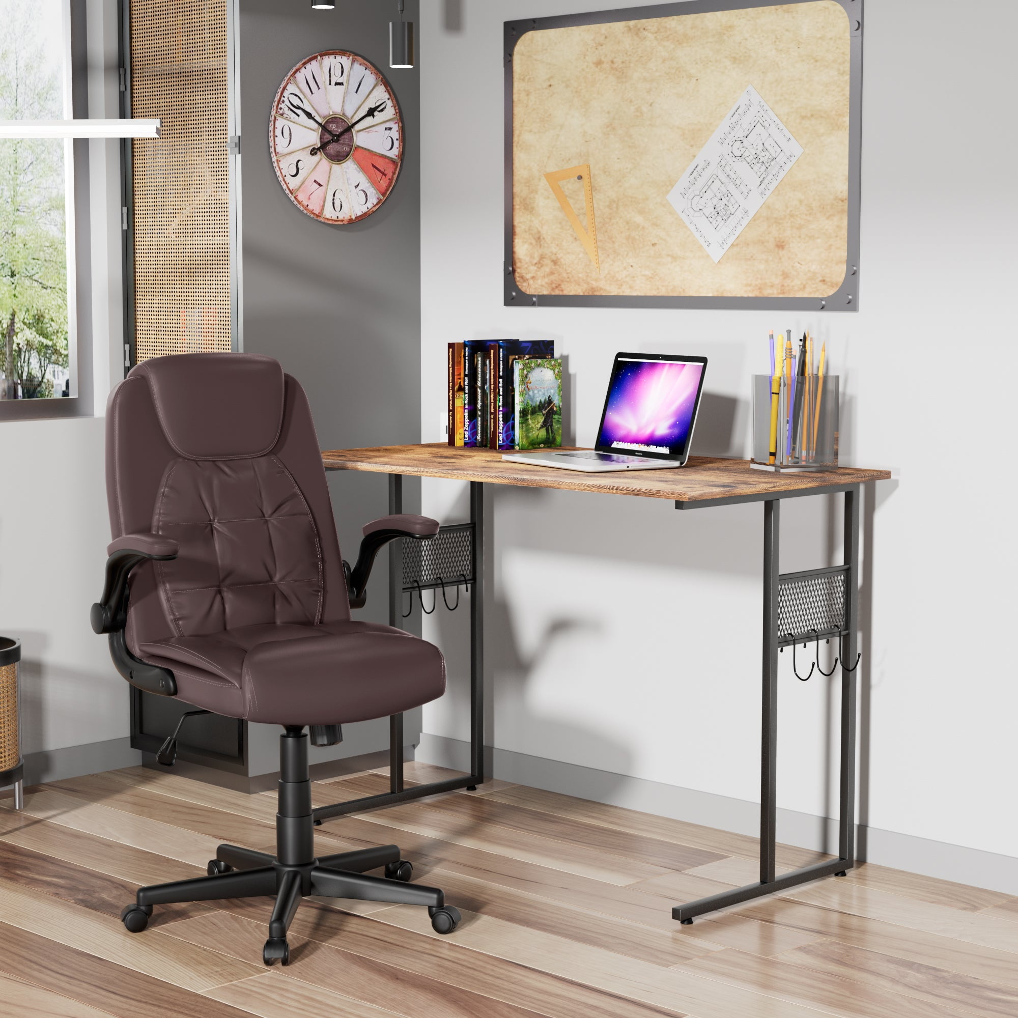 VECELO Computer Desk & Chair Set, Ergonomic High Back Adjustable Height ...