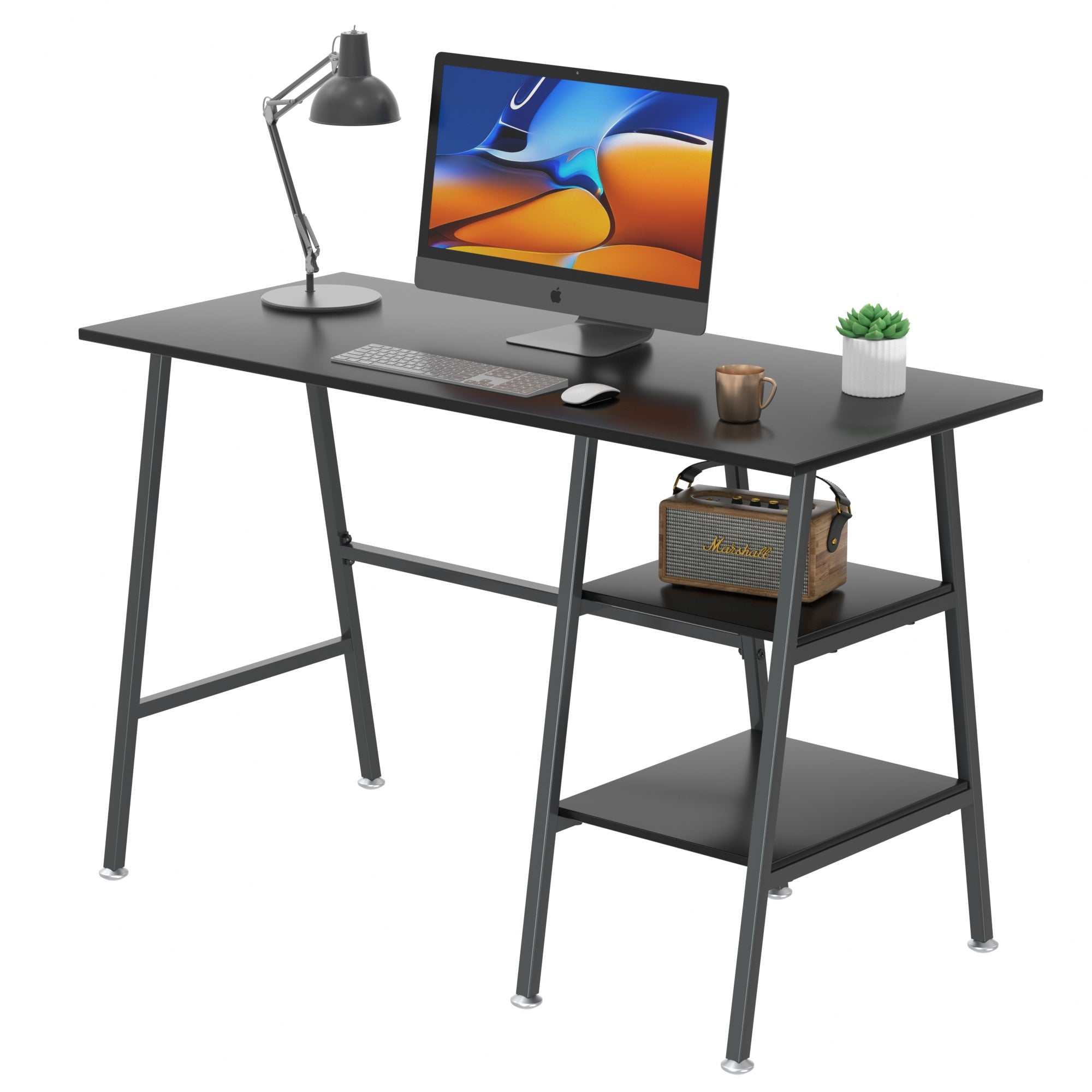 VECELO Computer Writing Desk, Home Office Study Workstation with 2-Tier ...