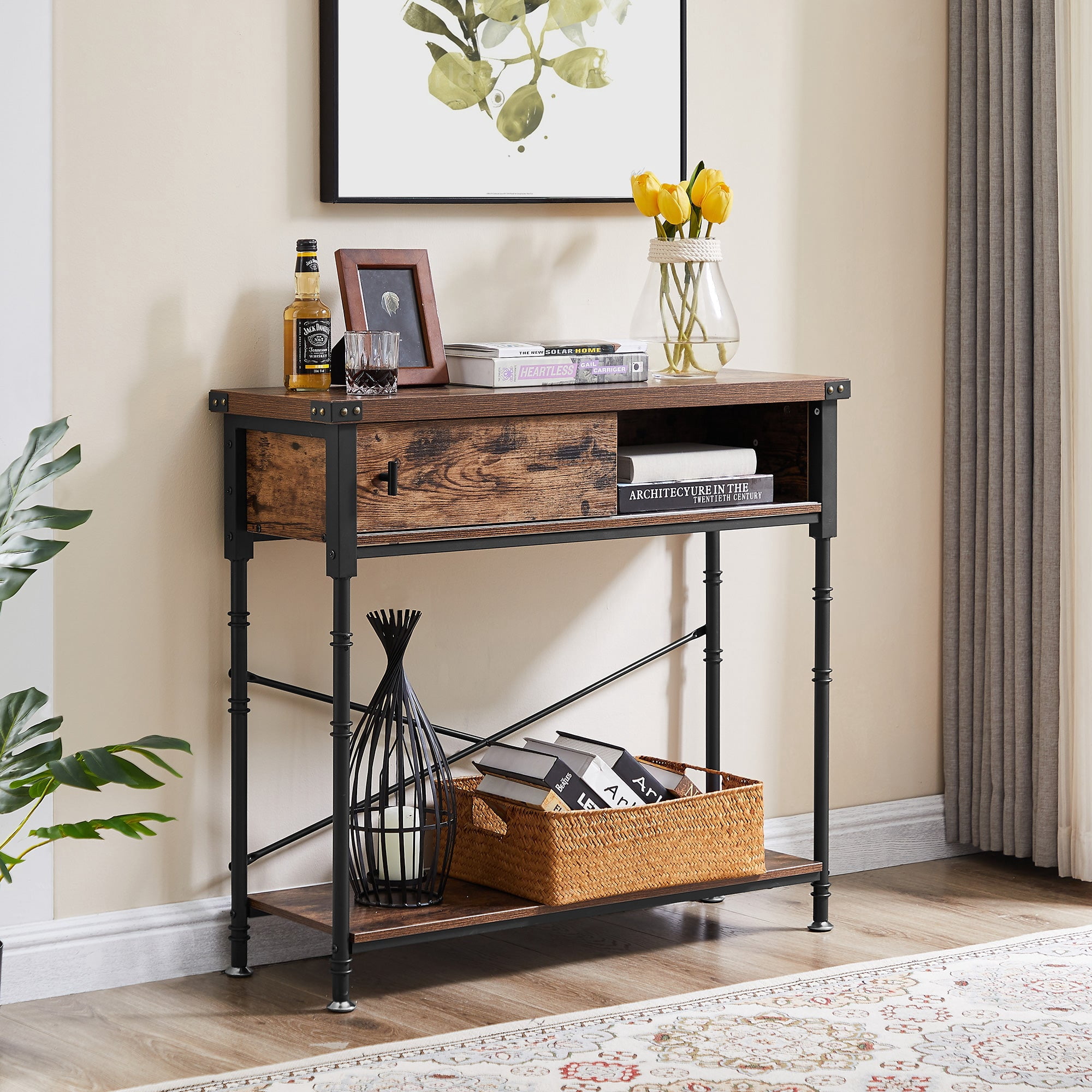 VECELO Console/Sofa Table with Sliding Drawer and Storage Shelf, 35.4 ...