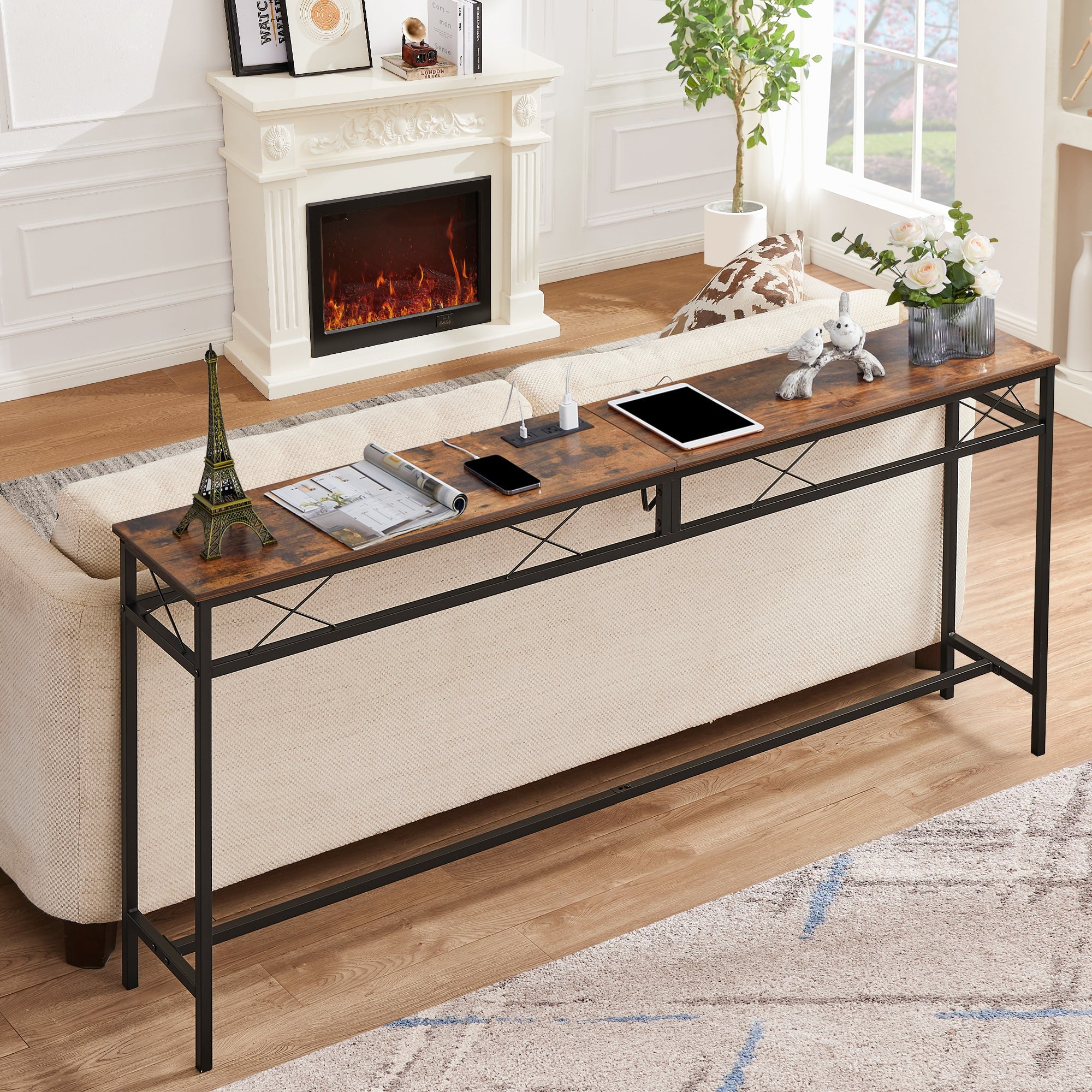 VECELO Console Table with Power Outlet & USB Port, 39.4" Narrow Sofa ...