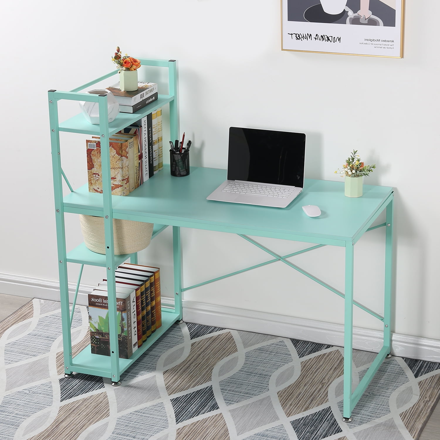 VECELO Contemporary Bookshelf Design Computer Home Office Writing Desk ...