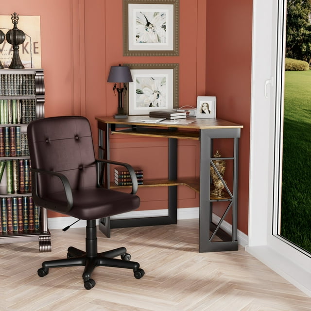 VECELO Corner Computer Desk & Chair Set, Ergonomic High Back Adjustable ...