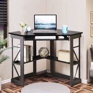 Costway Corner Computer Desk Triangle Writing Workstation w/Storage ...