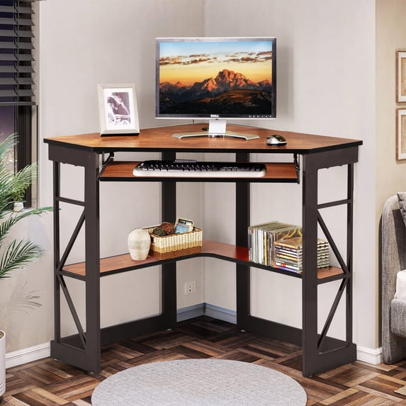 VECELO Easy Assembly Small Corner Computer Desk with Keyboard Tray and ...