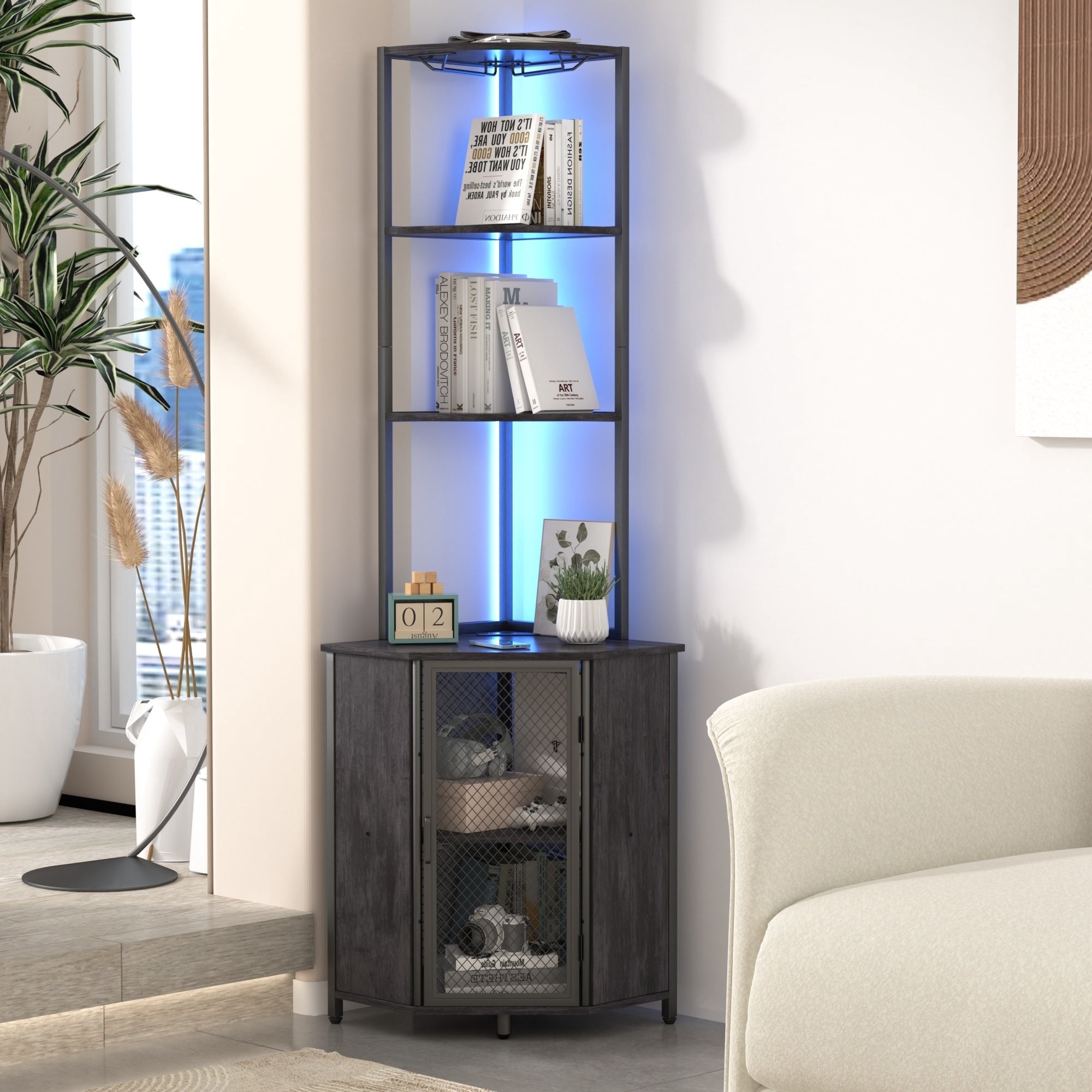 VECELO Corner Shelf with Power Outlets and LED Lights, 6-Tier Corner ...