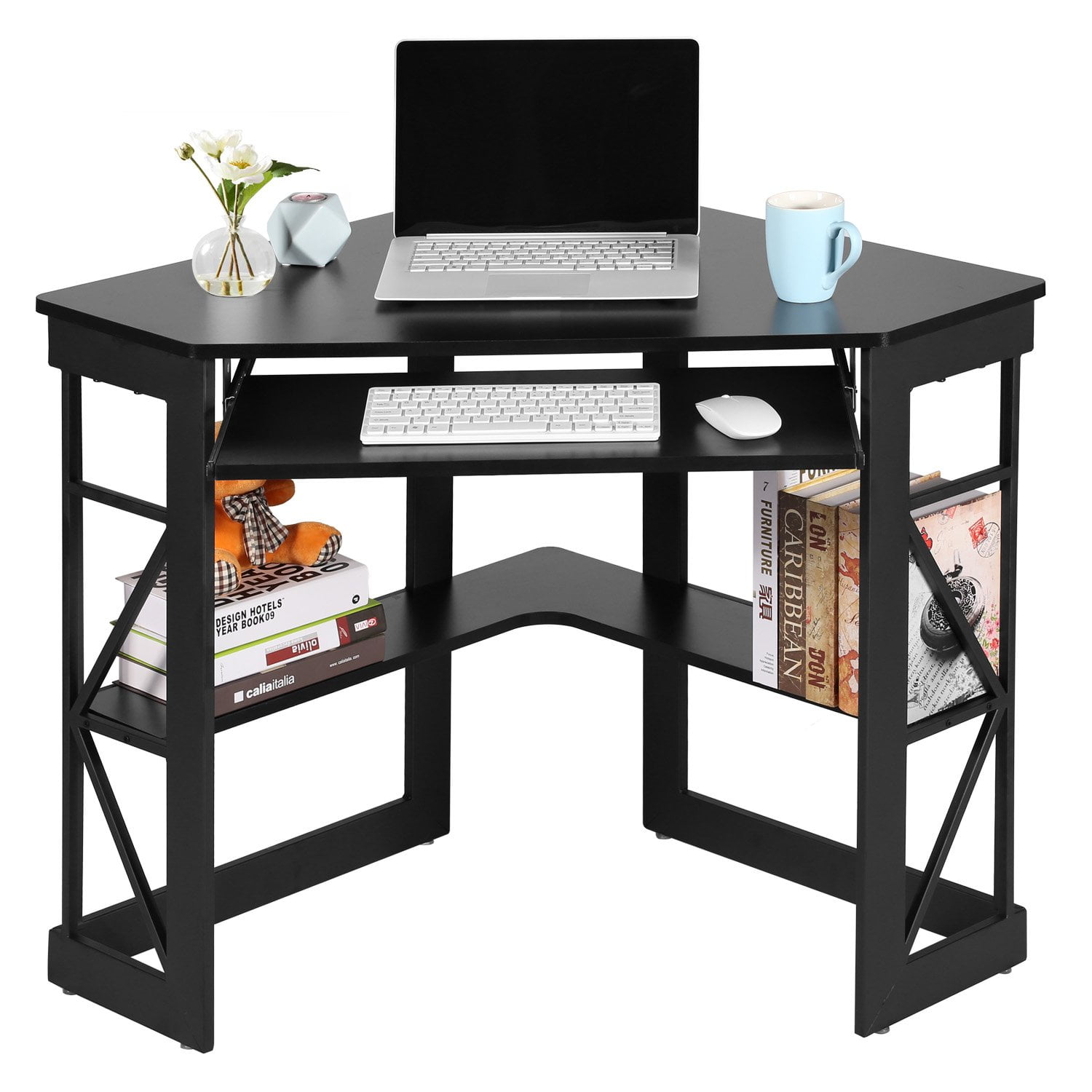 VECELO Easy Assembly Corner Desk with Keyboard Tray and Shelves ...