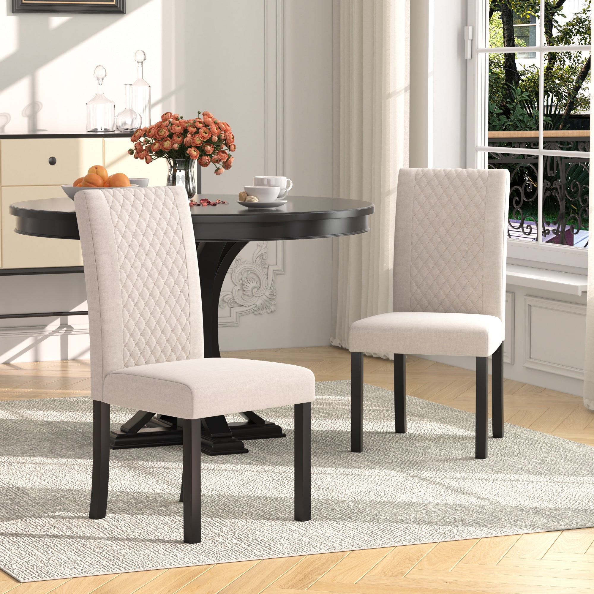 VECELO Dining Chairs Set of 2, Upholstered Parsons Chairs with Solid ...