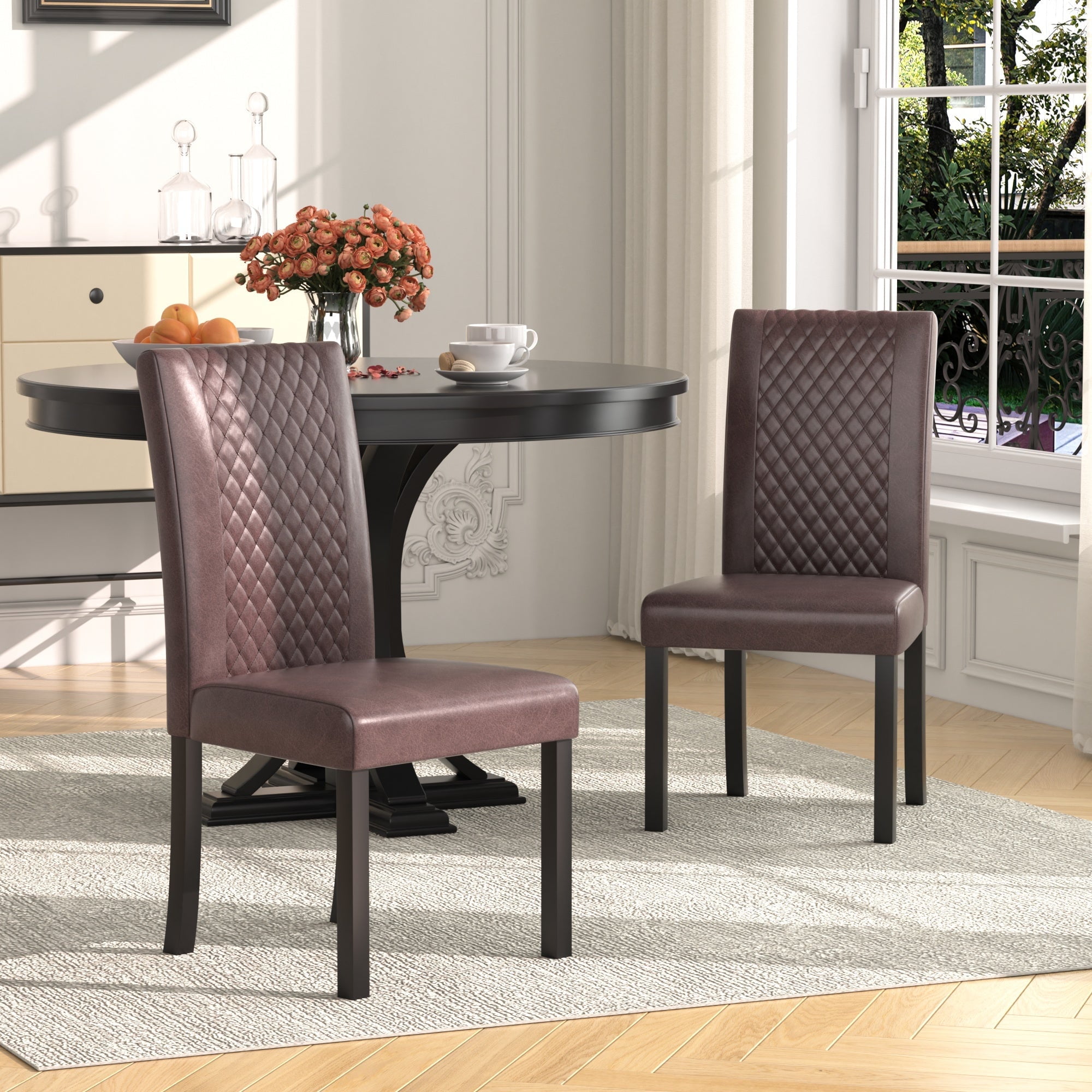 VECELO Dining Chairs Set of 2, Upholstered Parsons Chairs with Solid ...