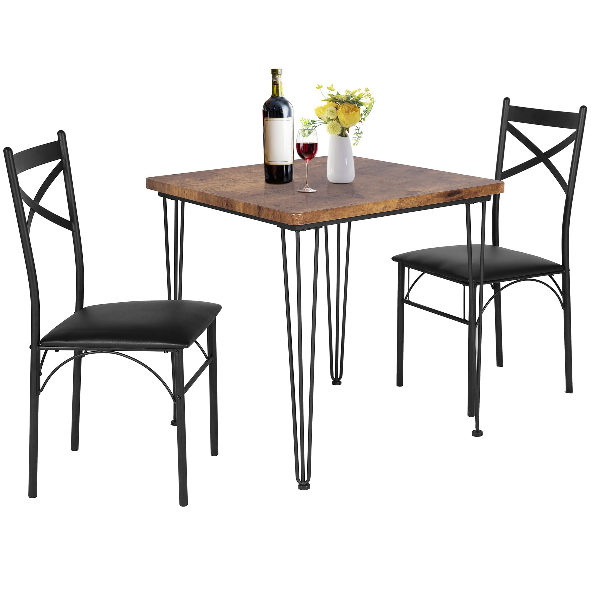 VECELO Dining Table Set for 2, Square Table with 2 Chairs Set, 3 Piece ...