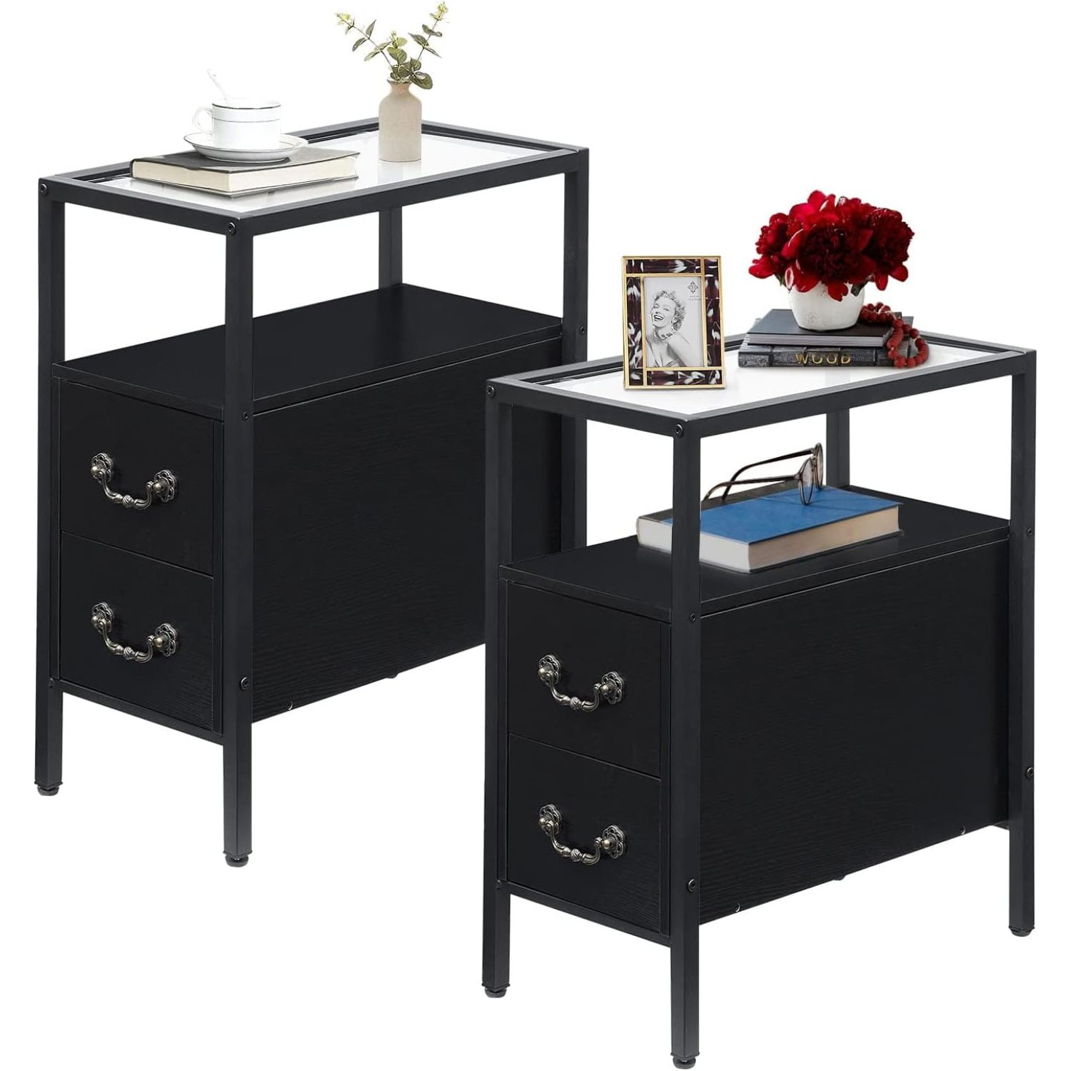 VECELO End Tables, 24" Height Narrow Nightstands, Modern Tall Night ...