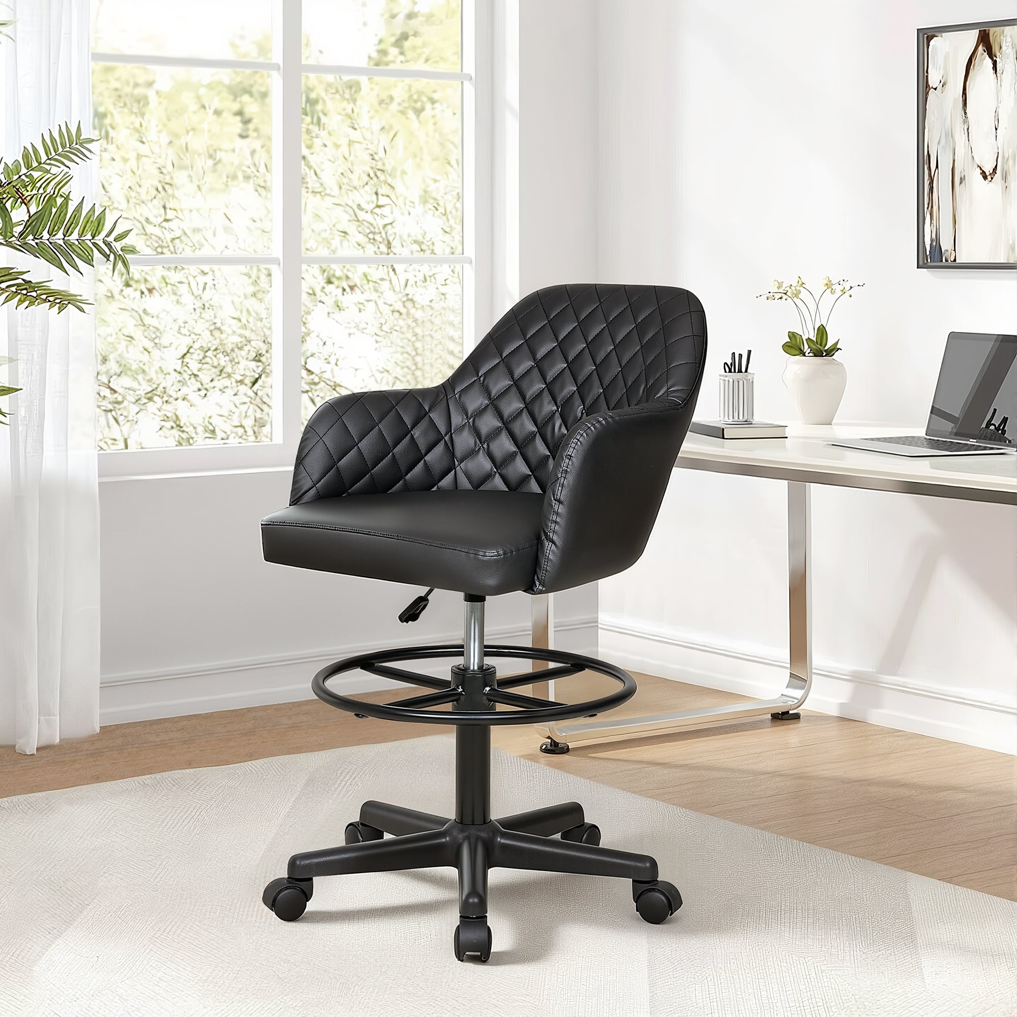 VECELO Ergonomic Desk Chair with Armrests, Height Adjustable PU Leather ...
