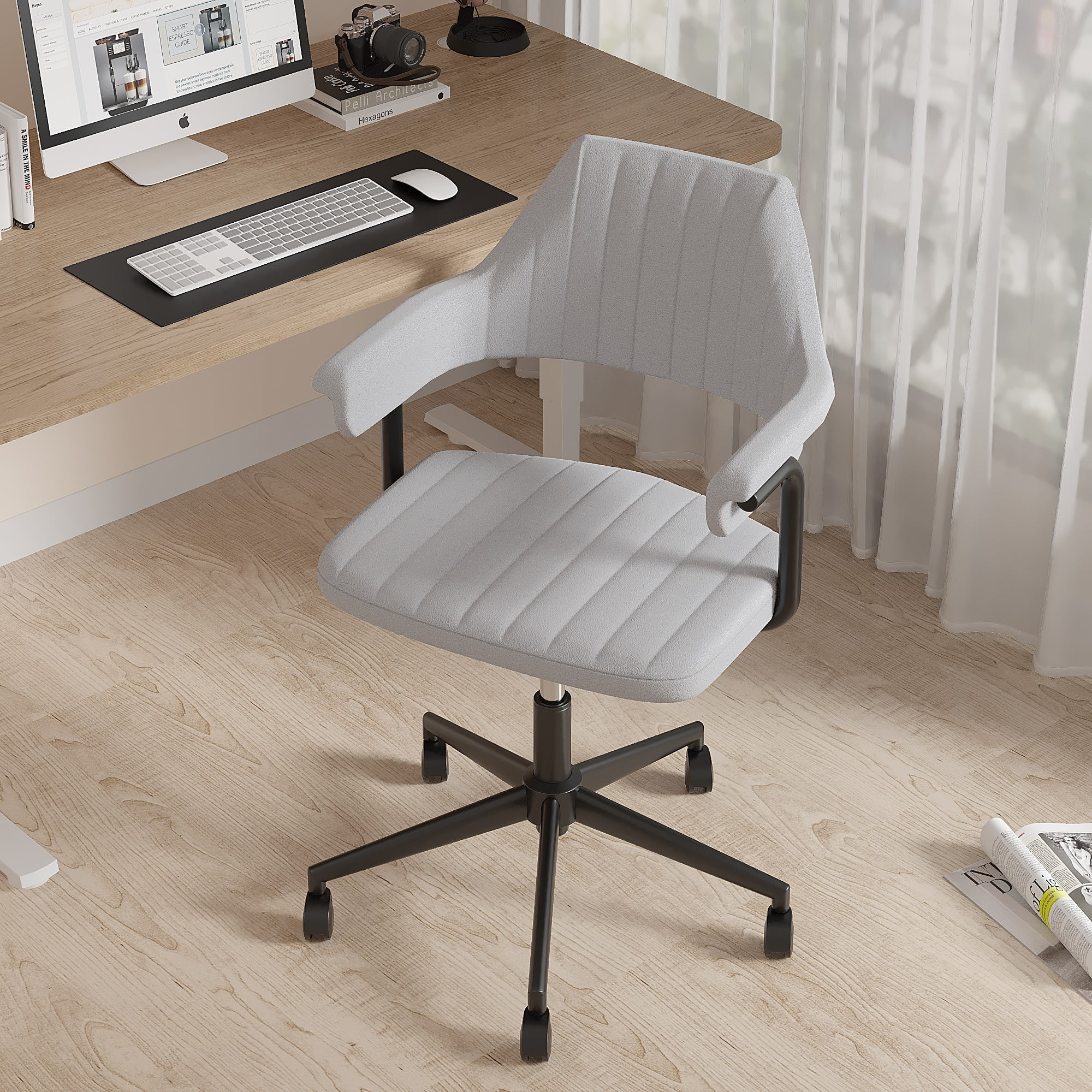 VECELO Ergonomic Lift Swivel Office Desk Chair with Arm, Silent Wheels ...