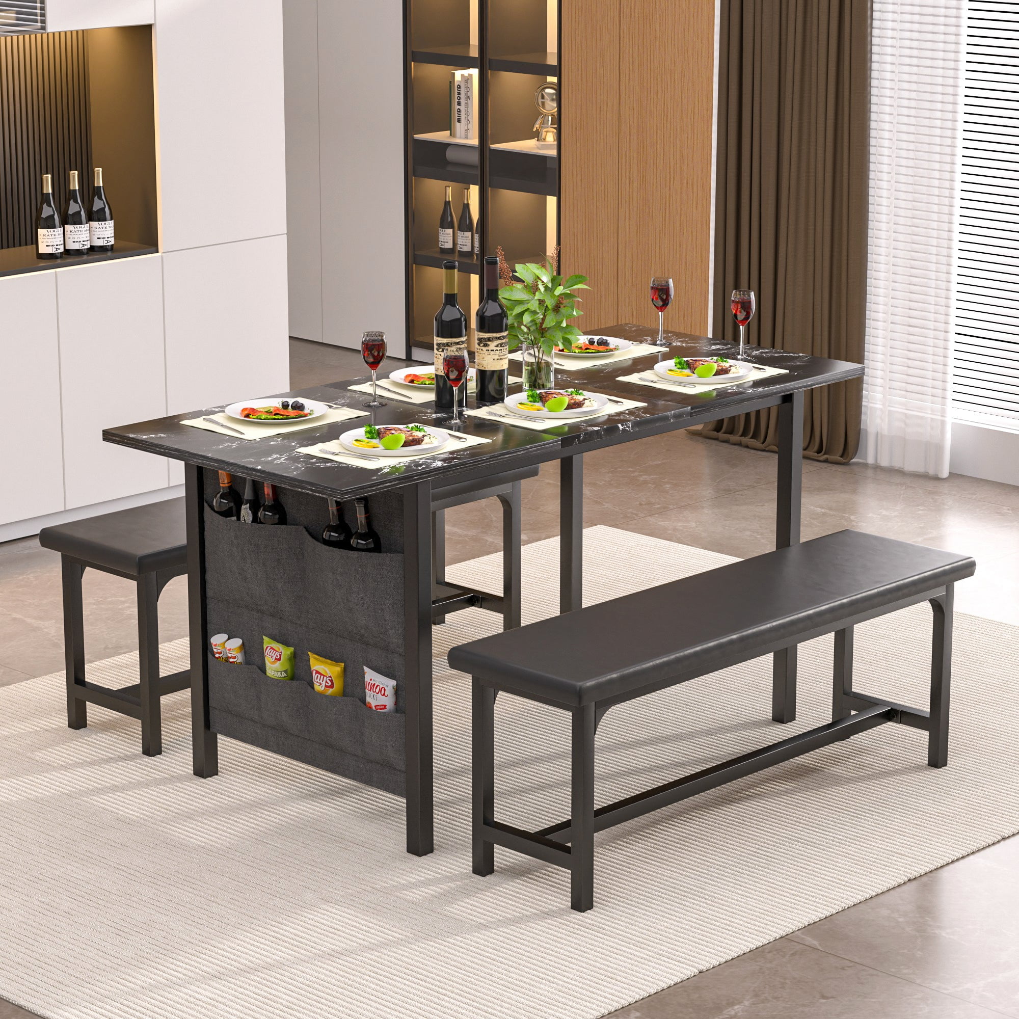 VECELO Extendable Dining Table Set for 4-6 People, Modern 3-Piece ...
