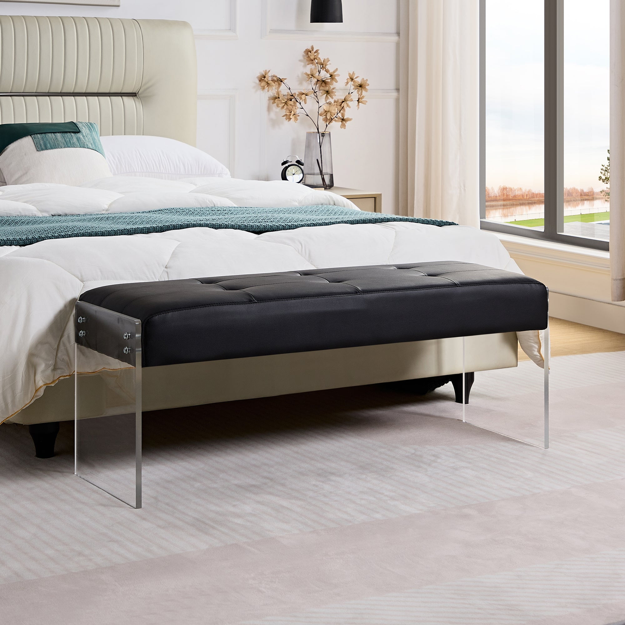 VECELO Faux Leather Bed Bench, 44.7 inch Upholstered Bedroom Bench ...