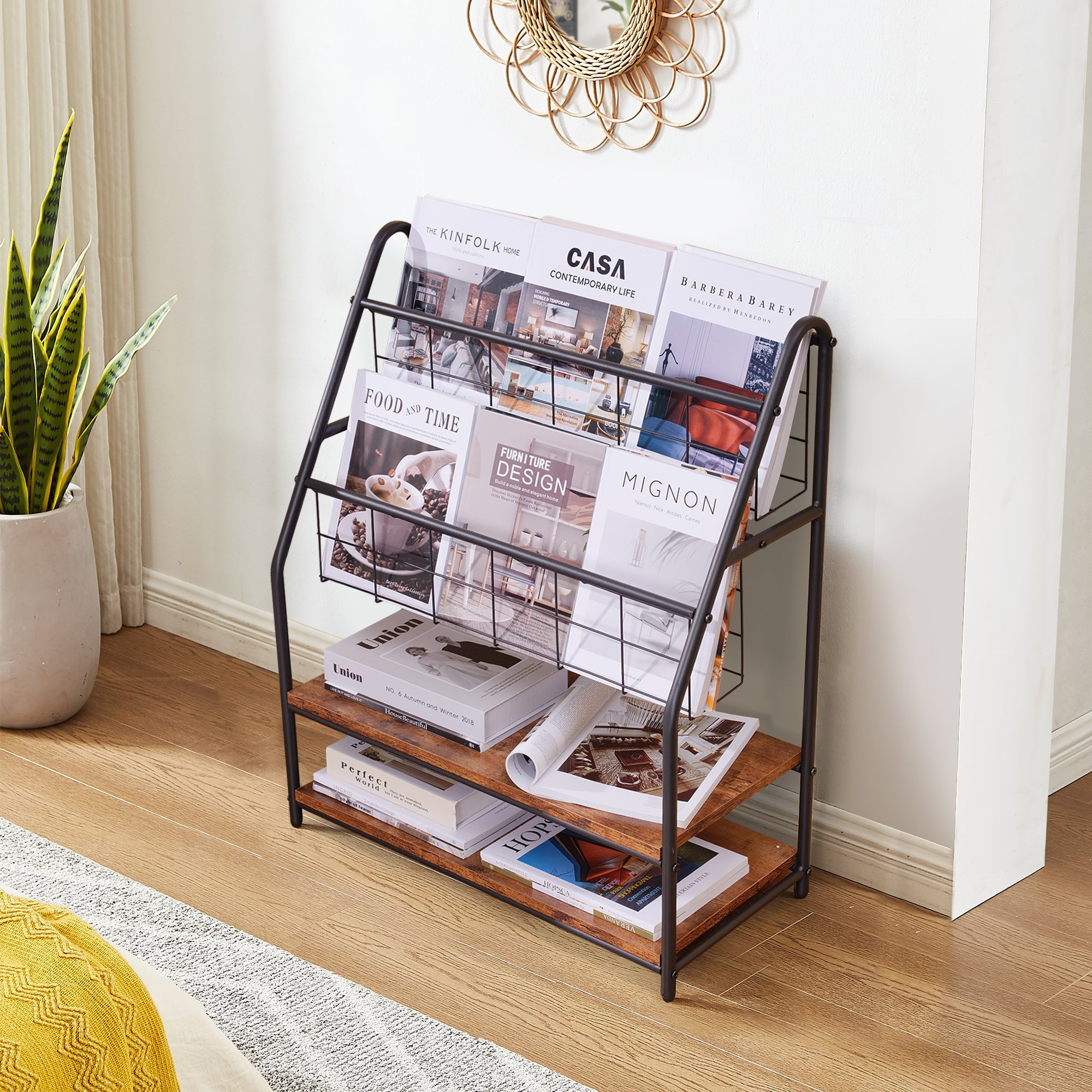 VECELO Floor Standing Magazine Newspaper Rack, 4-Tier Book Brochure ...