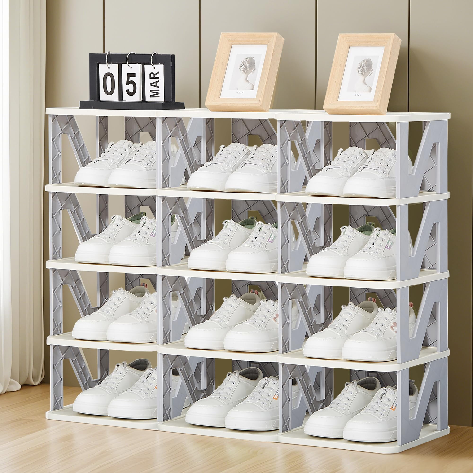 VECELO Foldable Plastic Shoes Rack Storage Organizer for Entryway ...