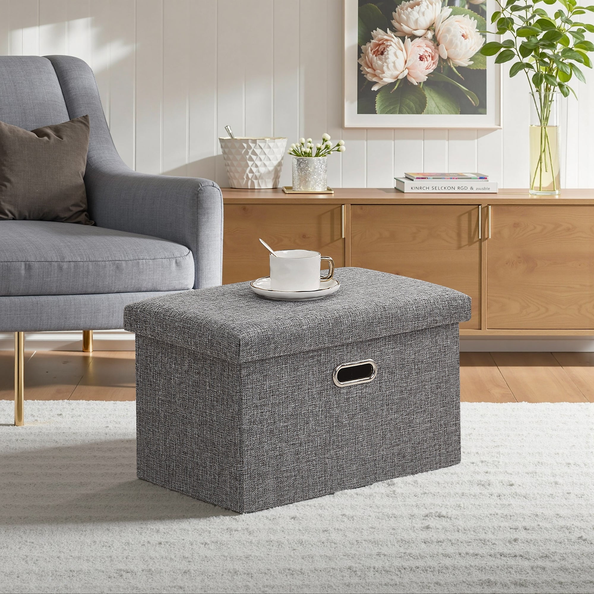 VECELO Foldable Storage Linen Ottoman 19" Storage Bench, Space-Saving ...