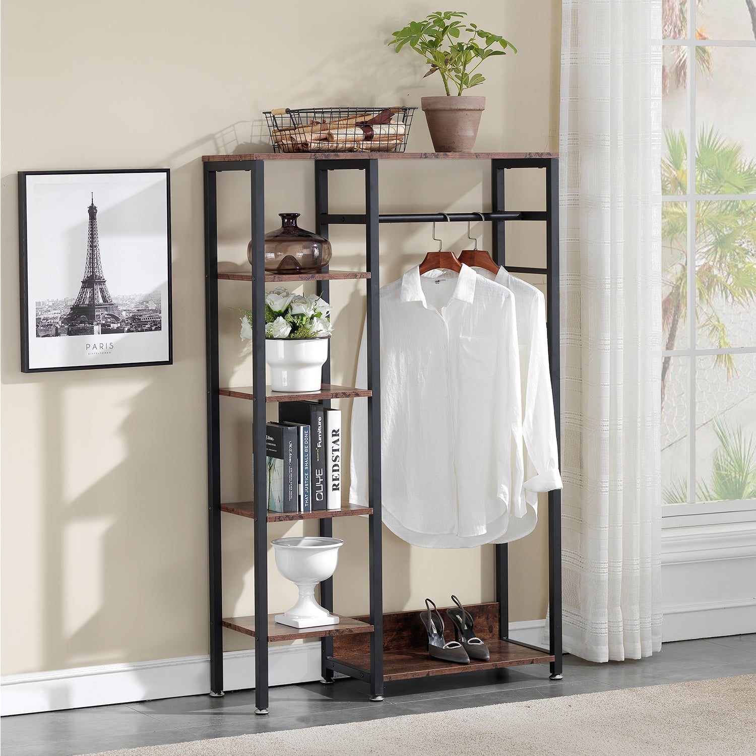 Javlergo Free-Standing Clothes Rack Storage Shelves Clothes Hanging ...