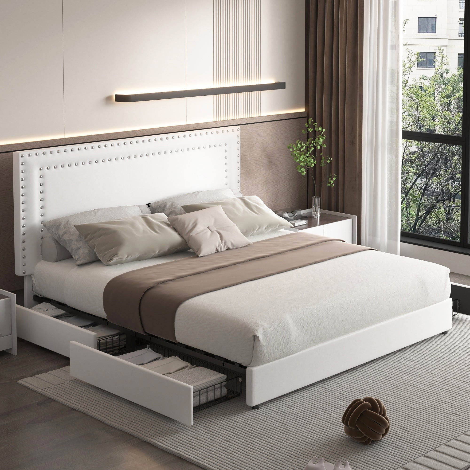 VECELO Full Size Storage Bed with 4 Drawers, Upholstered Platform Bed ...