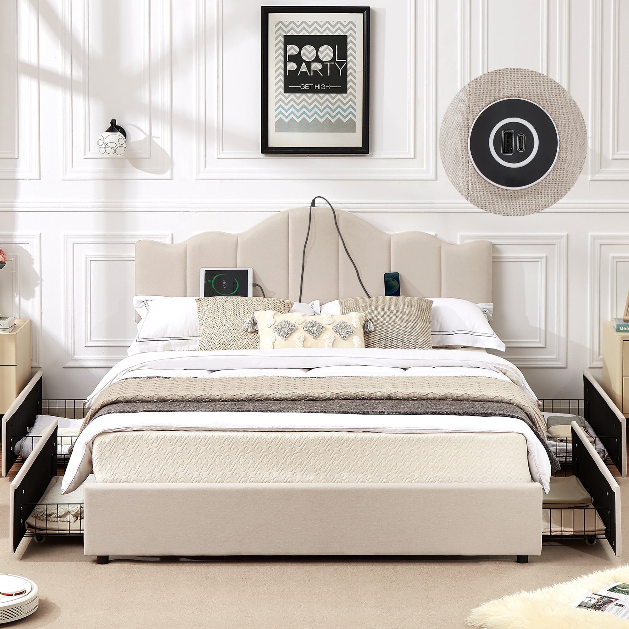 VECELO Full Size Bed Frame with 4 Storage Drawers, Storage Platform Bed ...