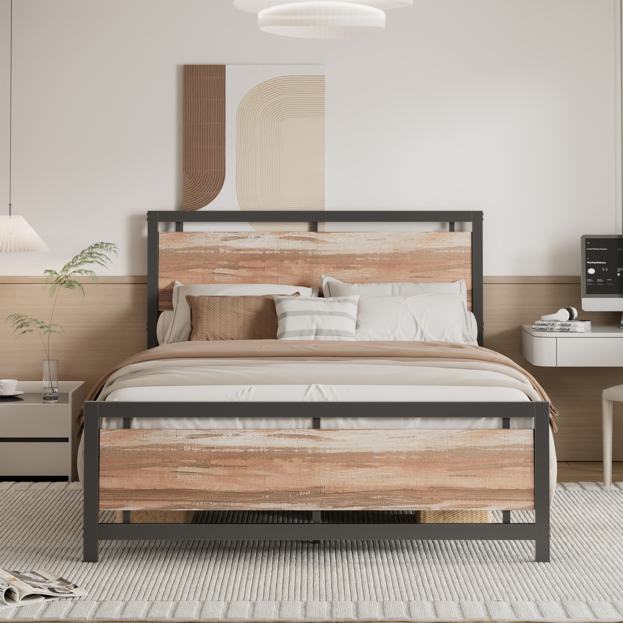 VECELO Full Size Bed Frame, Metal Platform Bed Frame Wooden Headboard ...