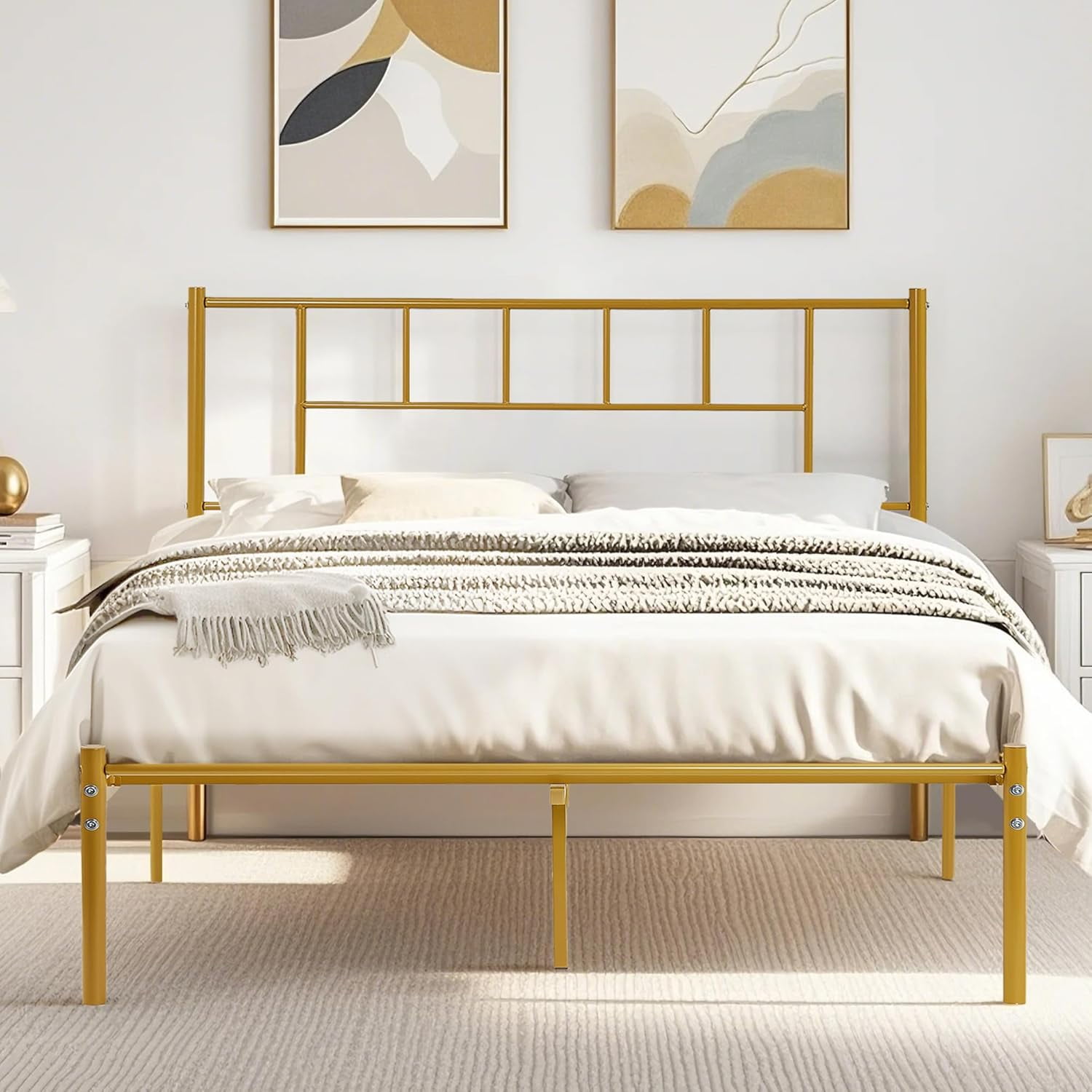 VECELO Full Size Bed Frame, Metal Platform Mattress Foundation/Box ...