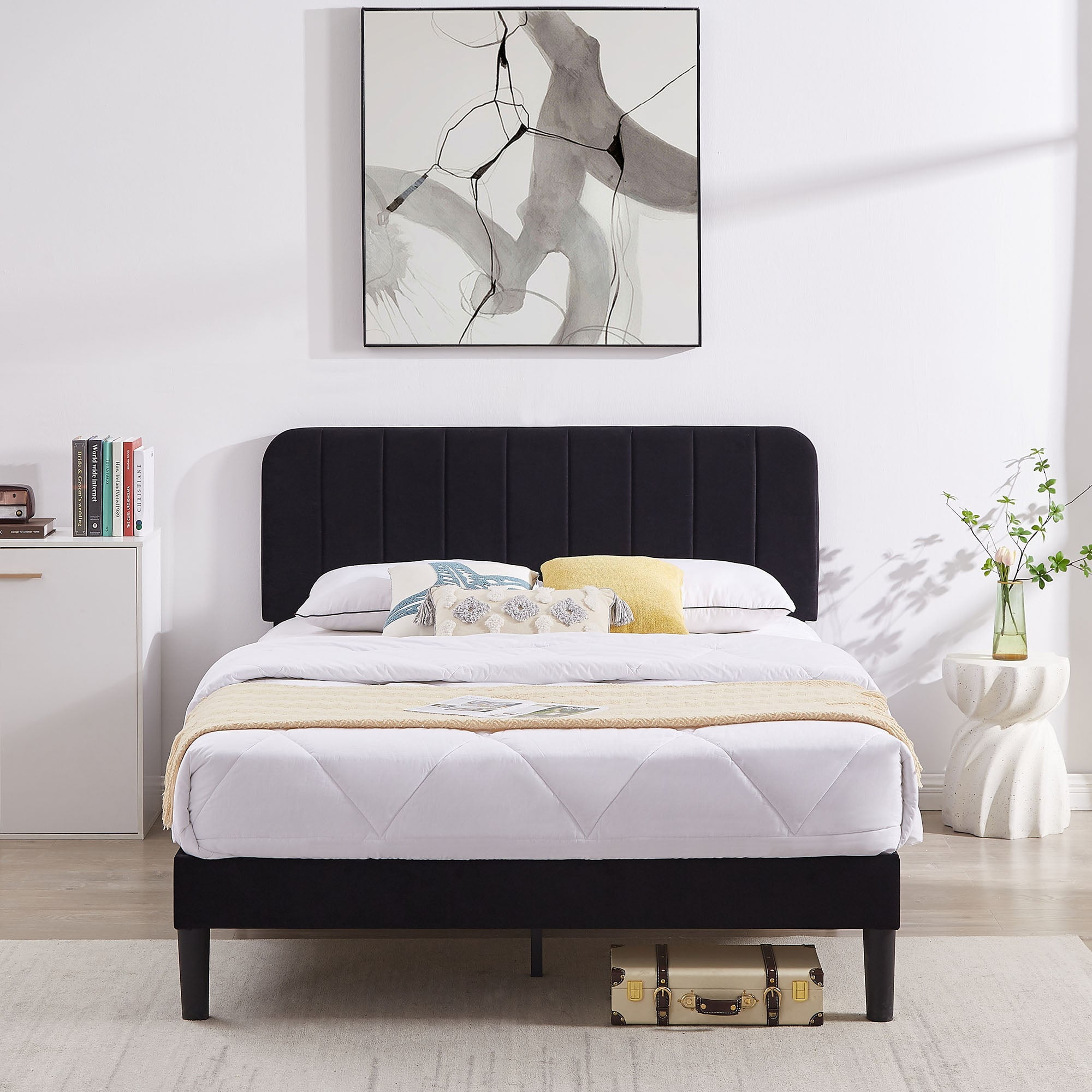 VECELO Full Size Bed Frame with Upholstered Headboard, Velvet Platform ...