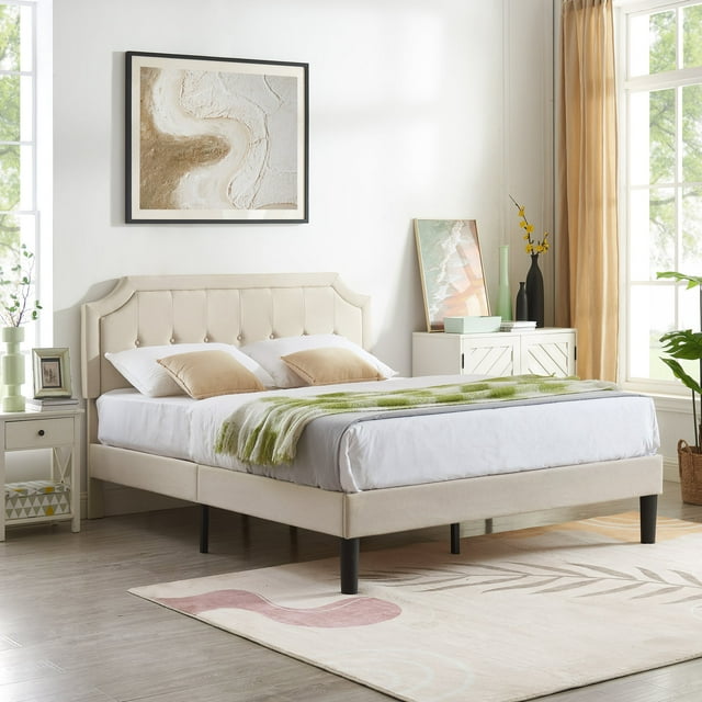 Javlergo Full Size Bed Frame with Upholstered Adjustable Diamond ...