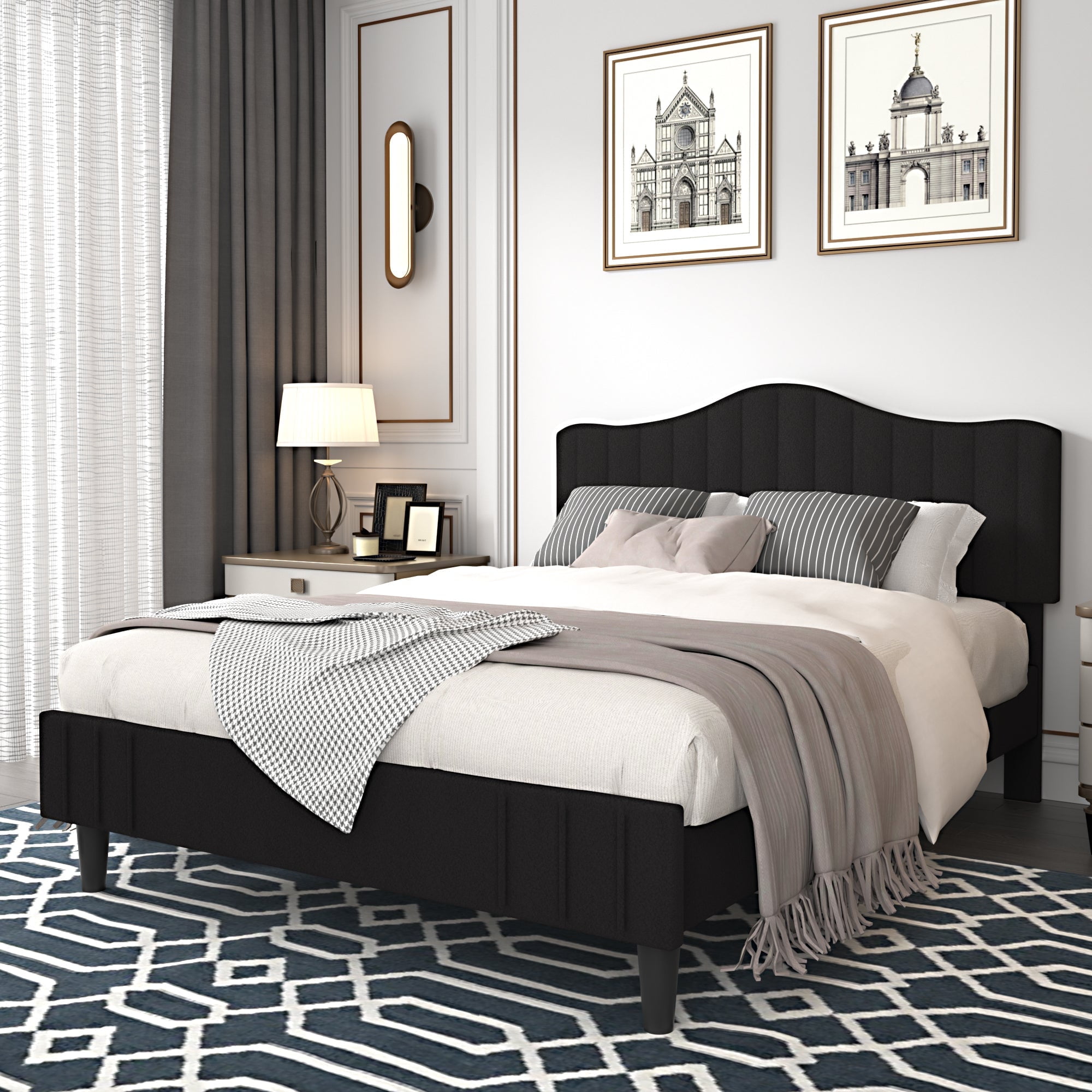 VECELO Full Size Bed Frame with Upholstered Flannel Fabric Adjustable ...