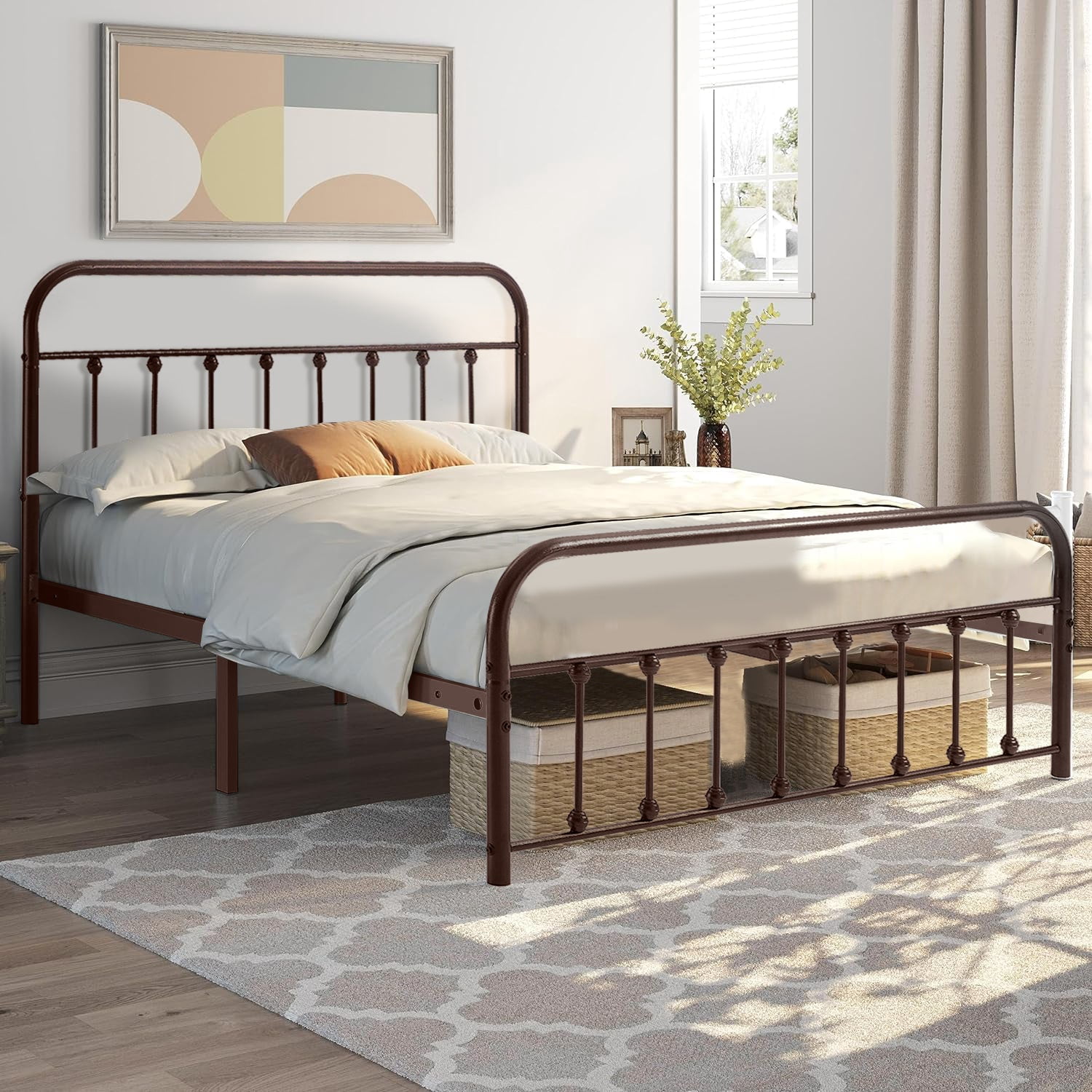 VECELO Full Size Metal Bed Frame with Headboard, Heavy Duty Steel ...