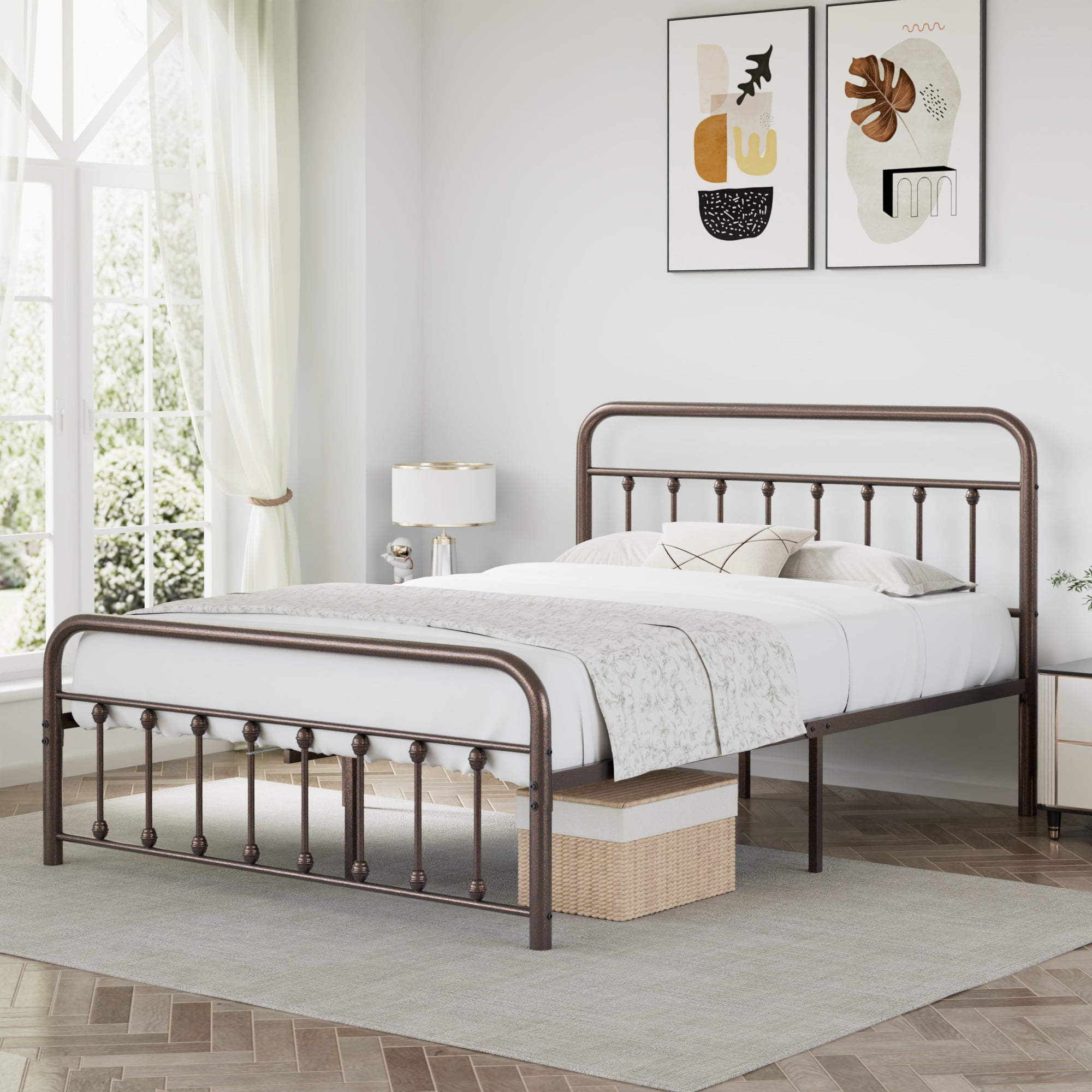 VECELO Full Size Metal Bed Frame with Headboard, Heavy Duty Steel ...