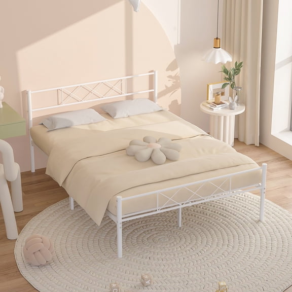 Full Size Metal Bed Frame with Storage, Headboard No Box Spring Needed ...
